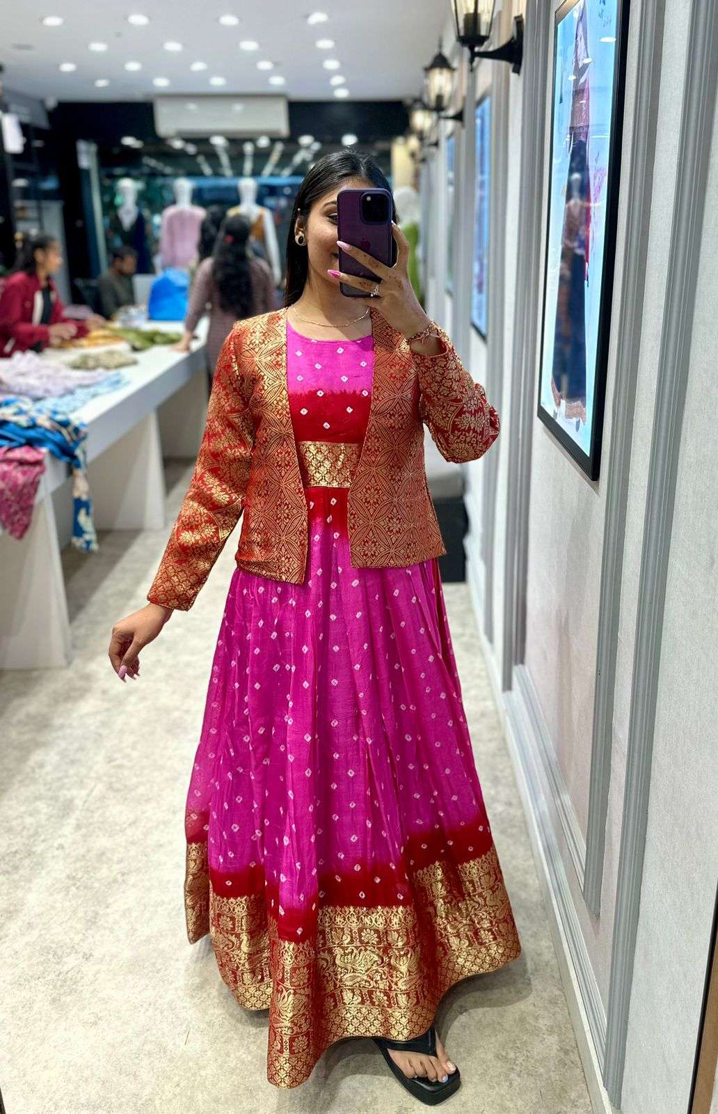 TRADITIONAL LOOK BANDHANI PRINTED READYMADE GOWN WITH FANCY KOTI ...