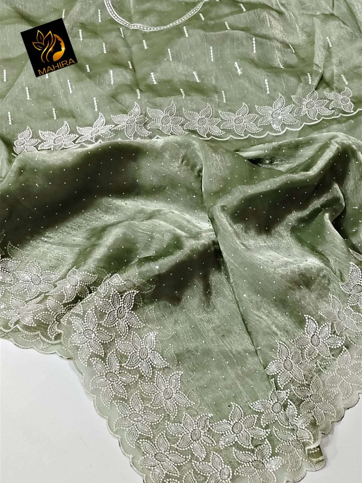 Tissue organza sarees with all over beads work along with heavy ...