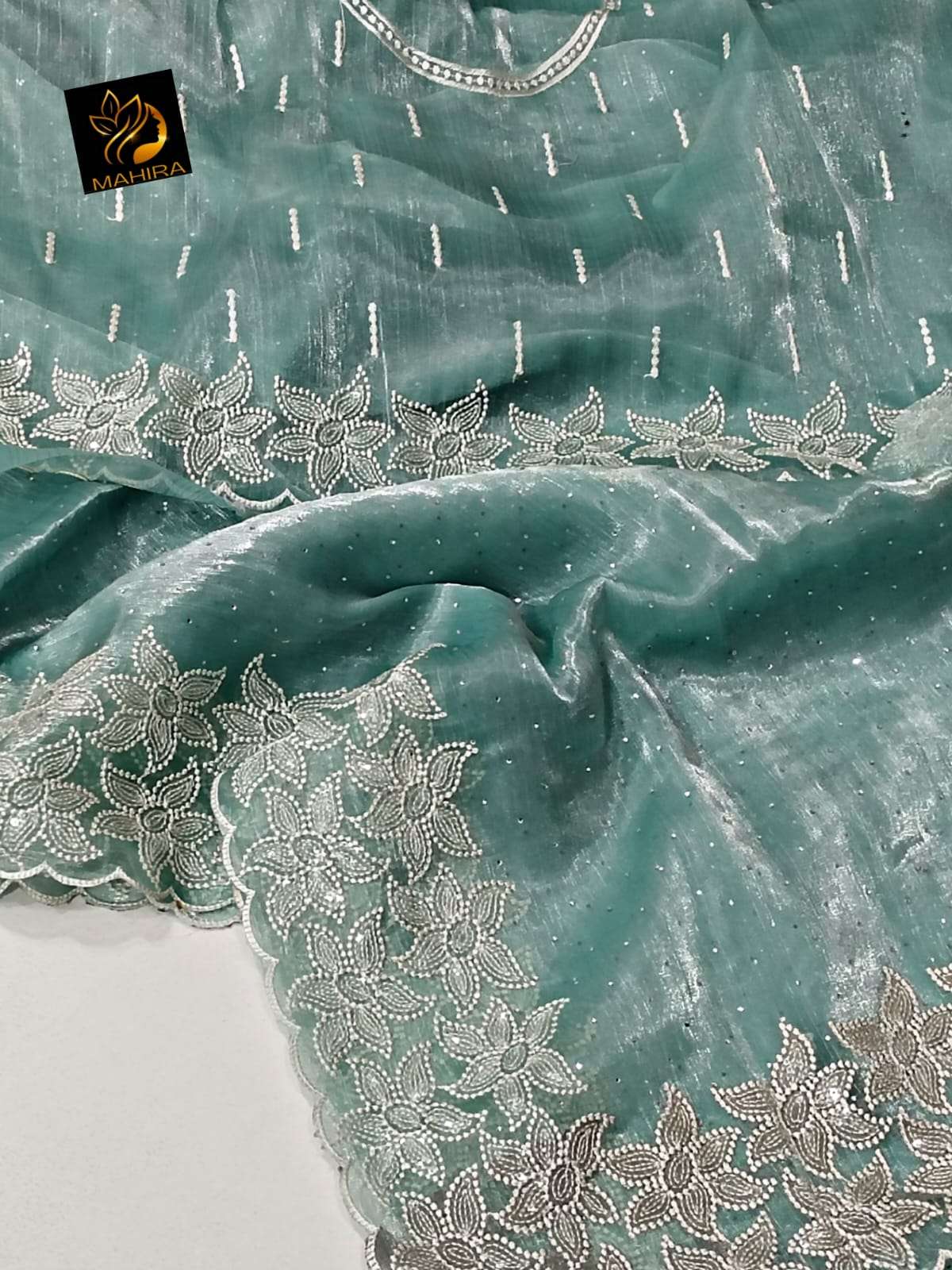 Tissue organza sarees with all over beads work along with heavy ...