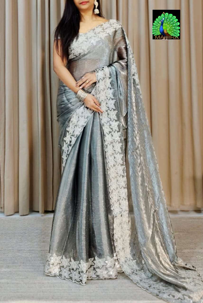 Tissue organza sarees with all over beads work along with heavy ...