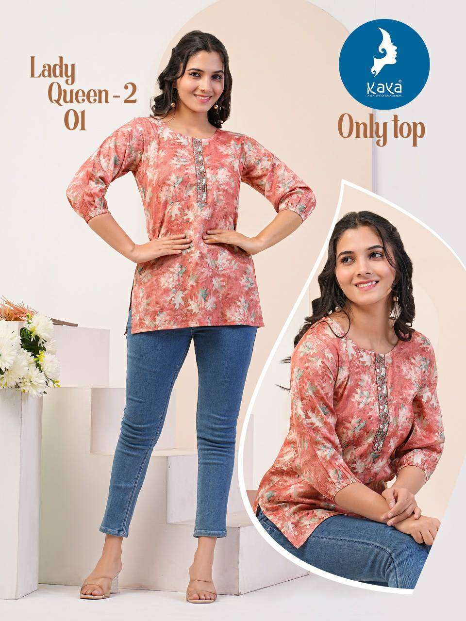 kaya lady queen vol 2 cotton with digital printed readymade sort tops ...