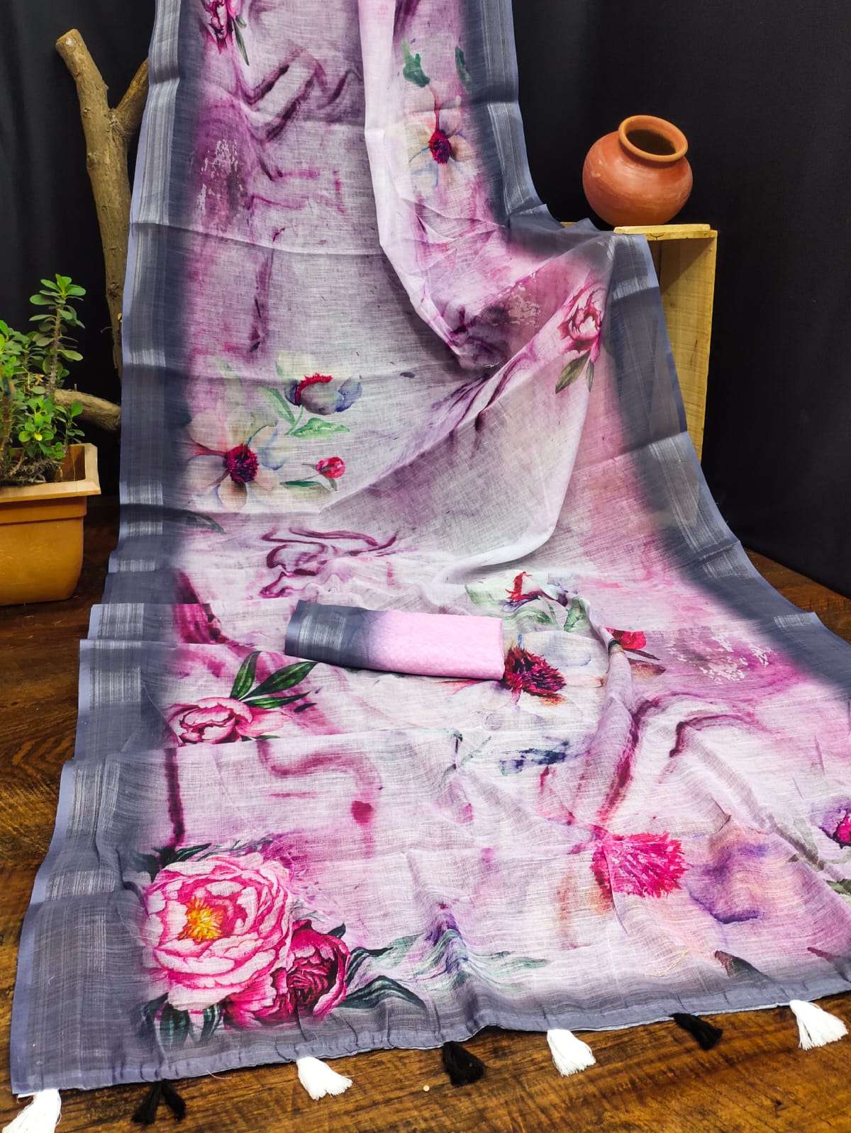 DIGITAL PRINTED COTTON LINEN SAREE COLLECTION 2024