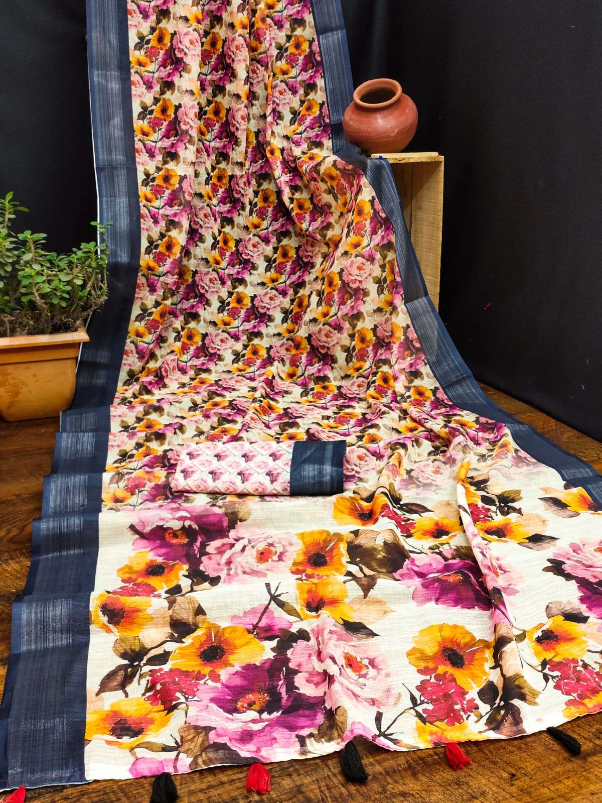 DIGITAL PRINTED COTTON LINEN SAREE COLLECTION 2024