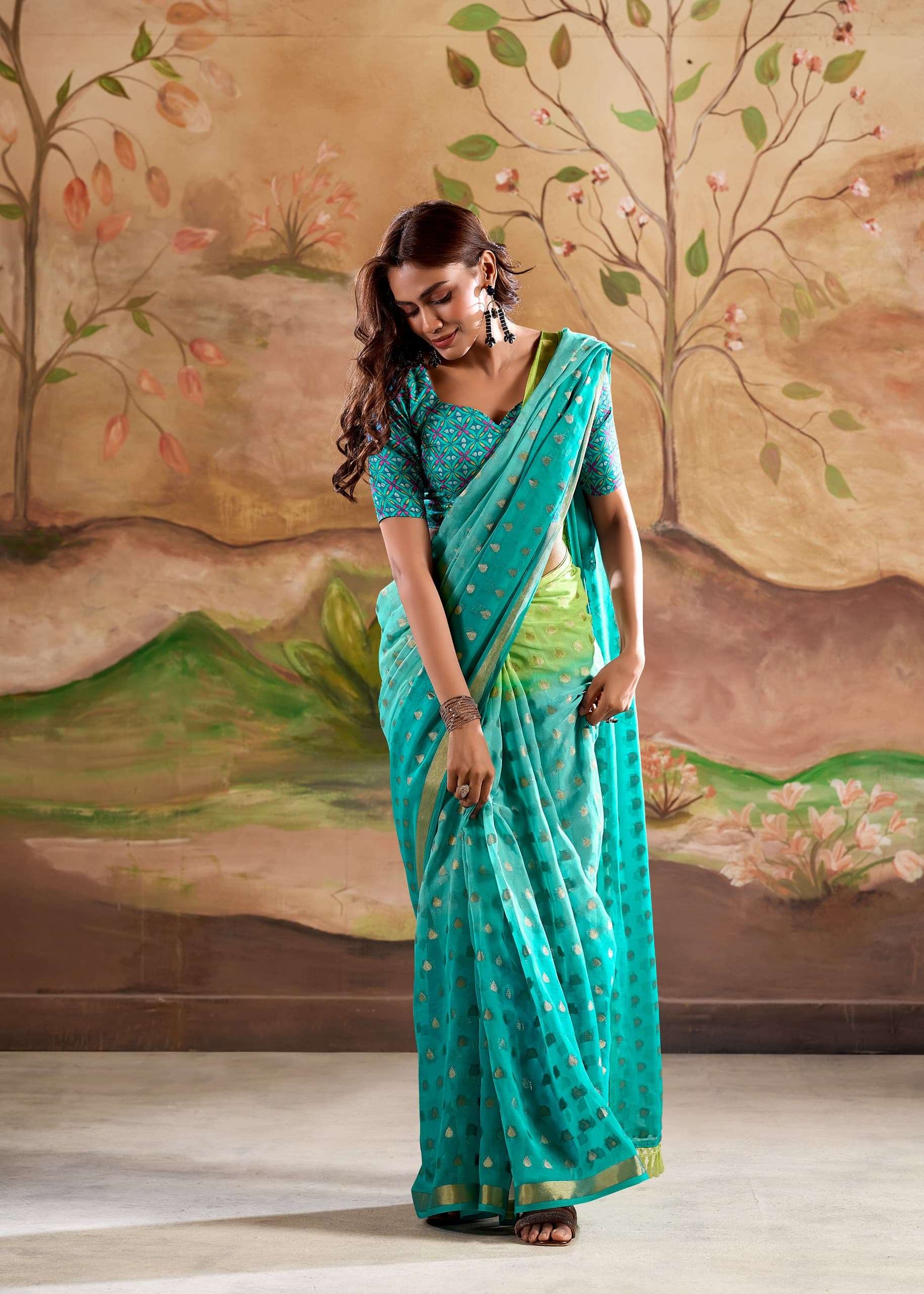 RAJPATH MERIGOLD GEORGETTE WITH BANARASI BUTTA DESIGN SAREE COLLECTION