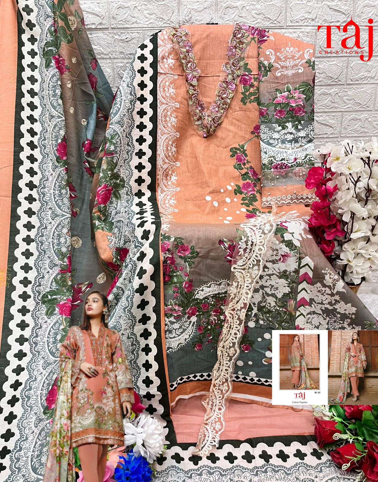 TAJ CREATION 512-514 SERIES COTTON PAKISTANI DRESS MATERIAL