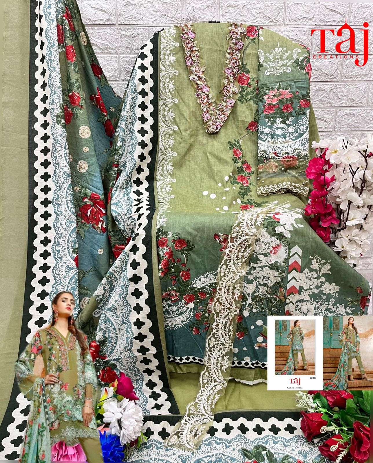 TAJ CREATION 512-514 SERIES COTTON PAKISTANI DRESS MATERIAL