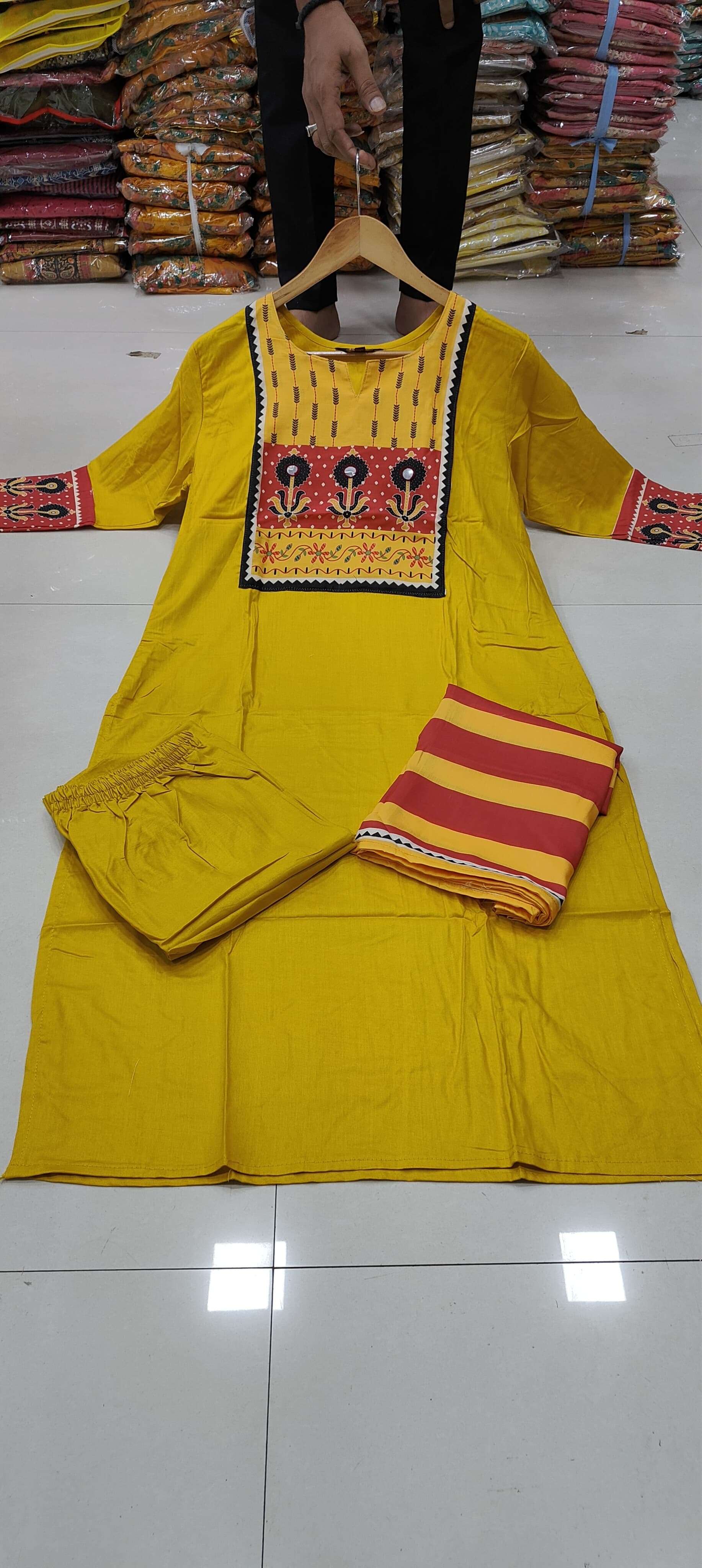 HALDI FUNCITON YELLOW COLOUR SILK WITH MIRROR WORK READYMADE SUITS