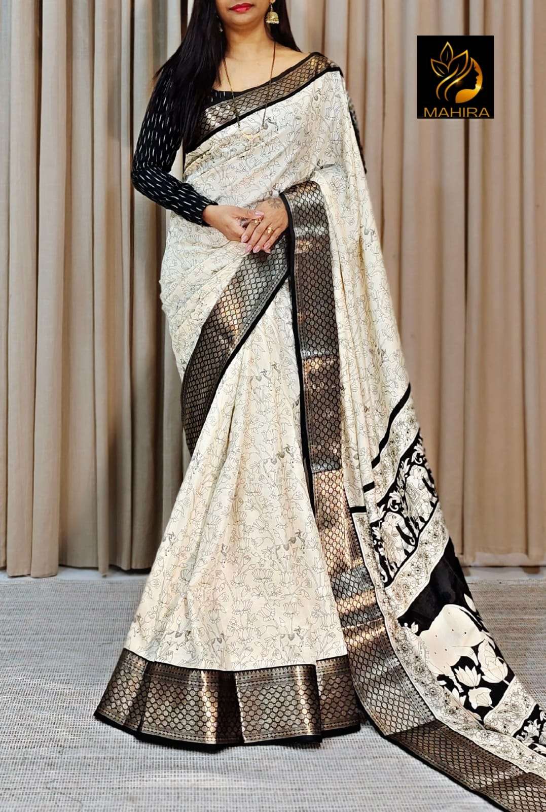 KAVYA VOL 8 SILK WITH BLACK WHITE FLOWER DESIGN SAREE COLLECTION