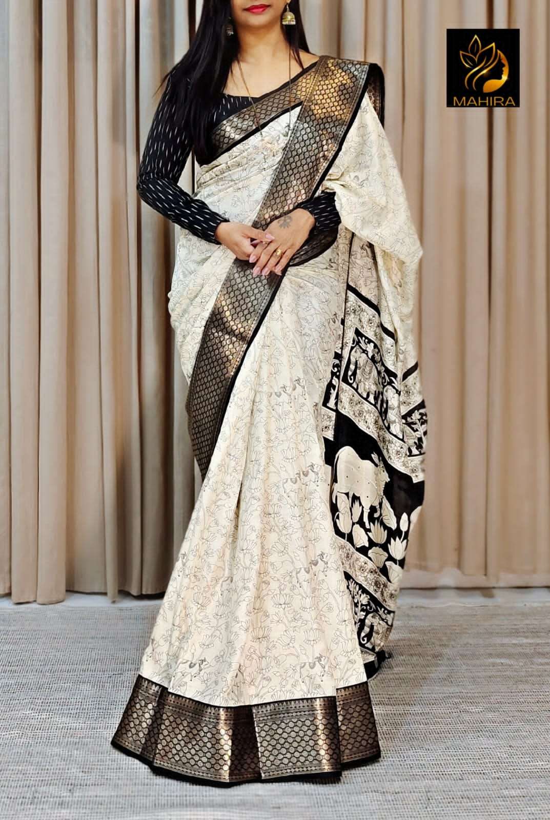 KAVYA VOL 8 SILK WITH BLACK WHITE FLOWER DESIGN SAREE COLLECTION