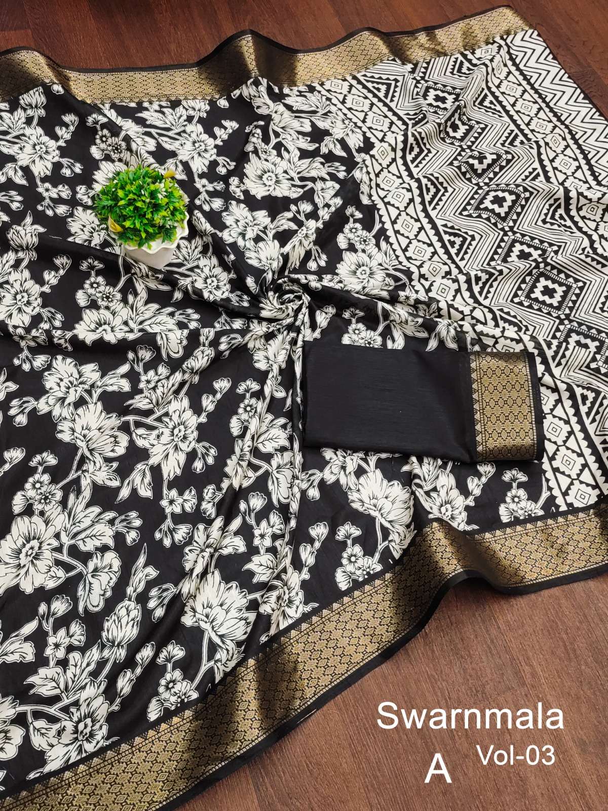 KAVYA VOL 8 SILK WITH BLACK WHITE FLOWER DESIGN SAREE COLLECTION