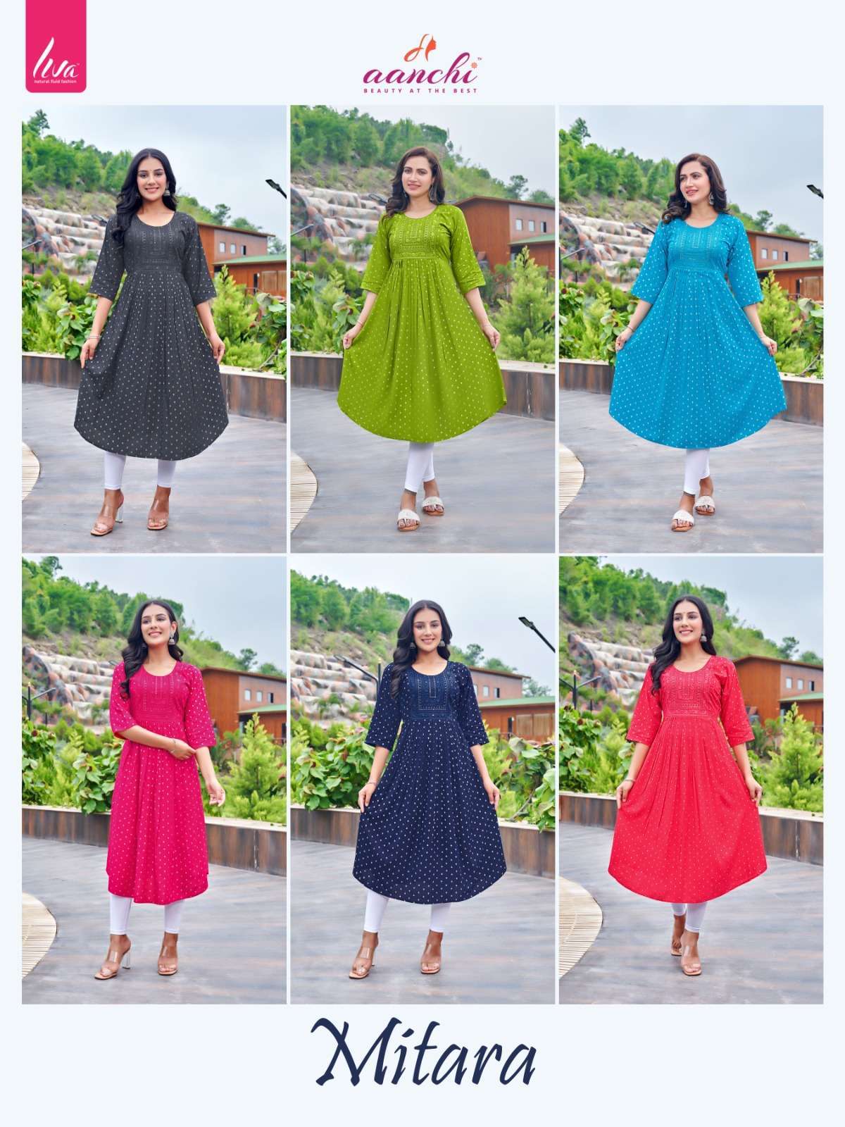 AANCHI MITARA SILVER PRINT WITH SELF EMBROIDERY FLAIR KURTI COLLECTION