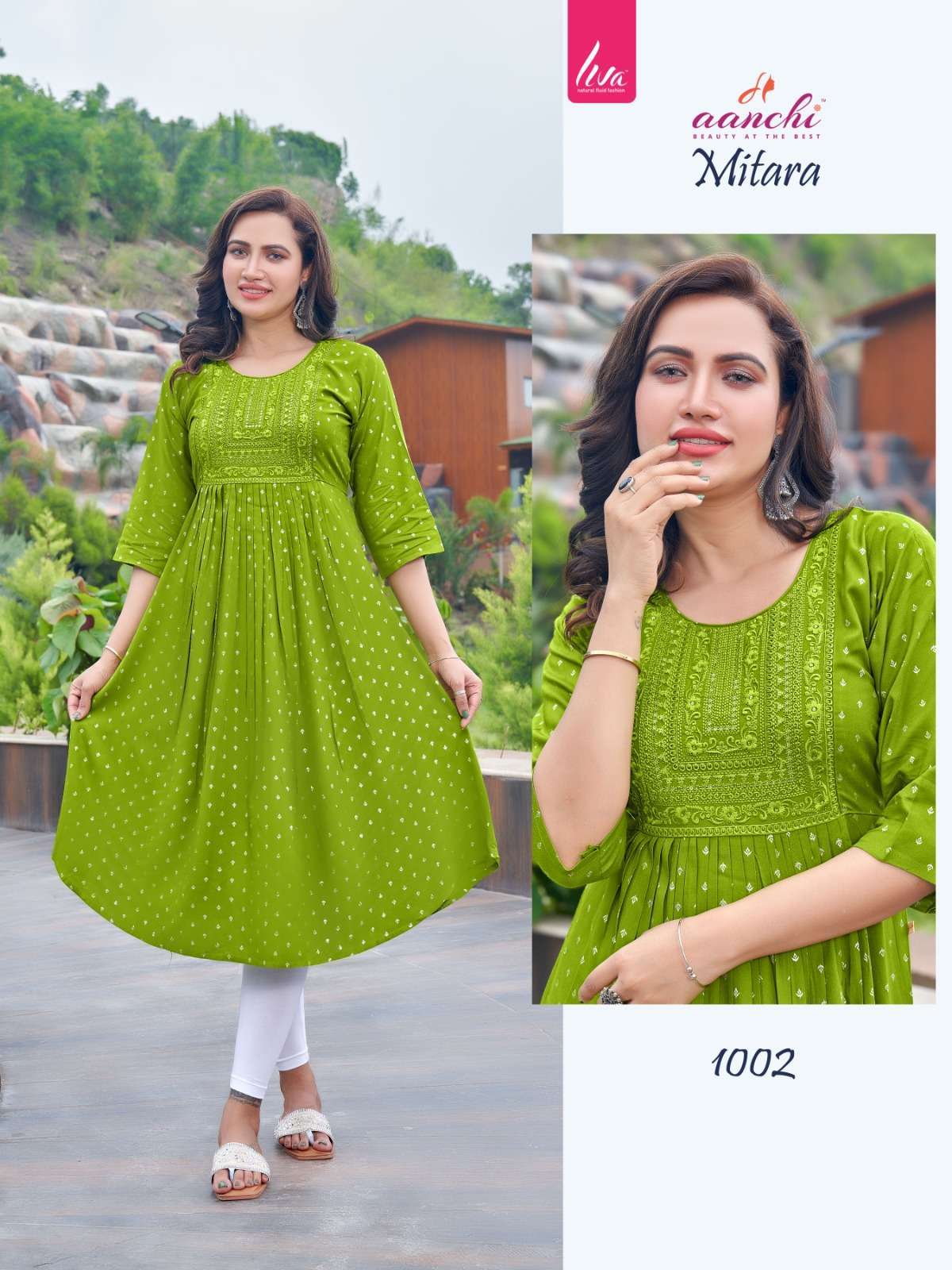 AANCHI MITARA SILVER PRINT WITH SELF EMBROIDERY FLAIR KURTI COLLECTION