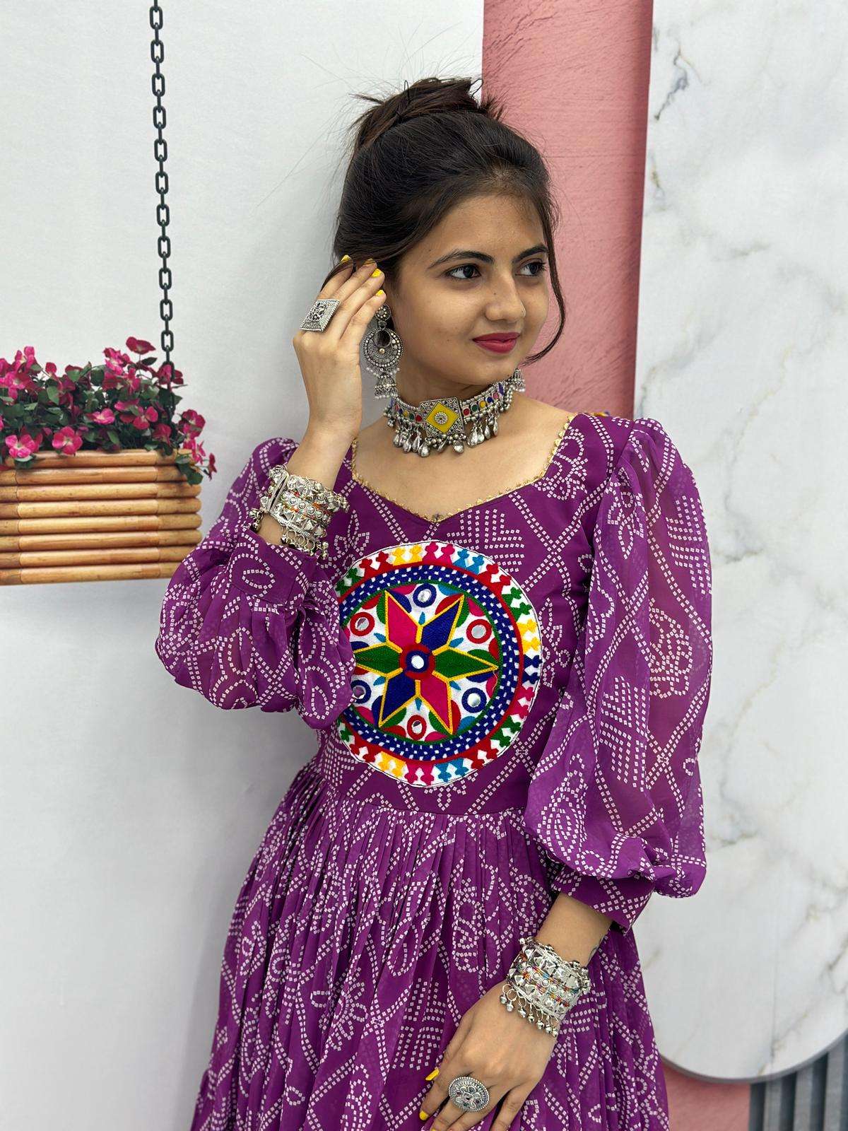 BANDHANI PRINTED WITH KACHI WORK PATCH ATTECH DESIGNER NAVRATRI SPECIAL ...