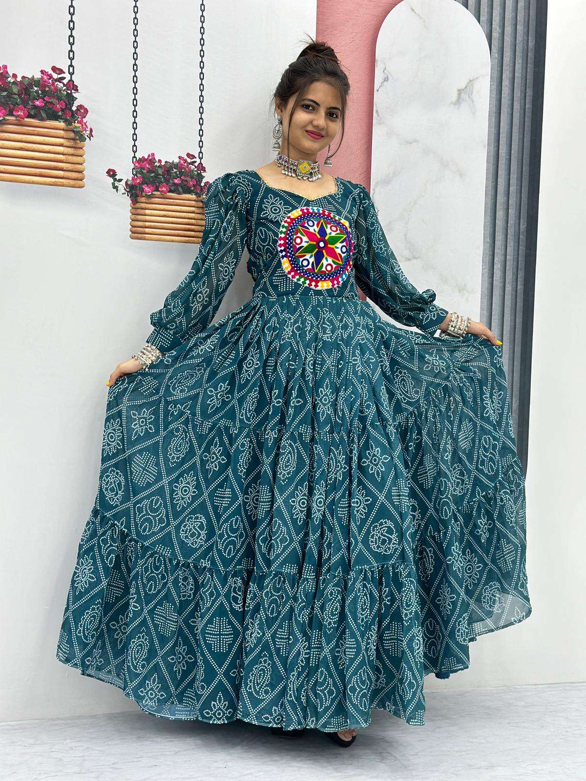 BANDHANI PRINTED WITH KACHI WORK PATCH ATTECH DESIGNER NAVRATRI SPECIAL ...