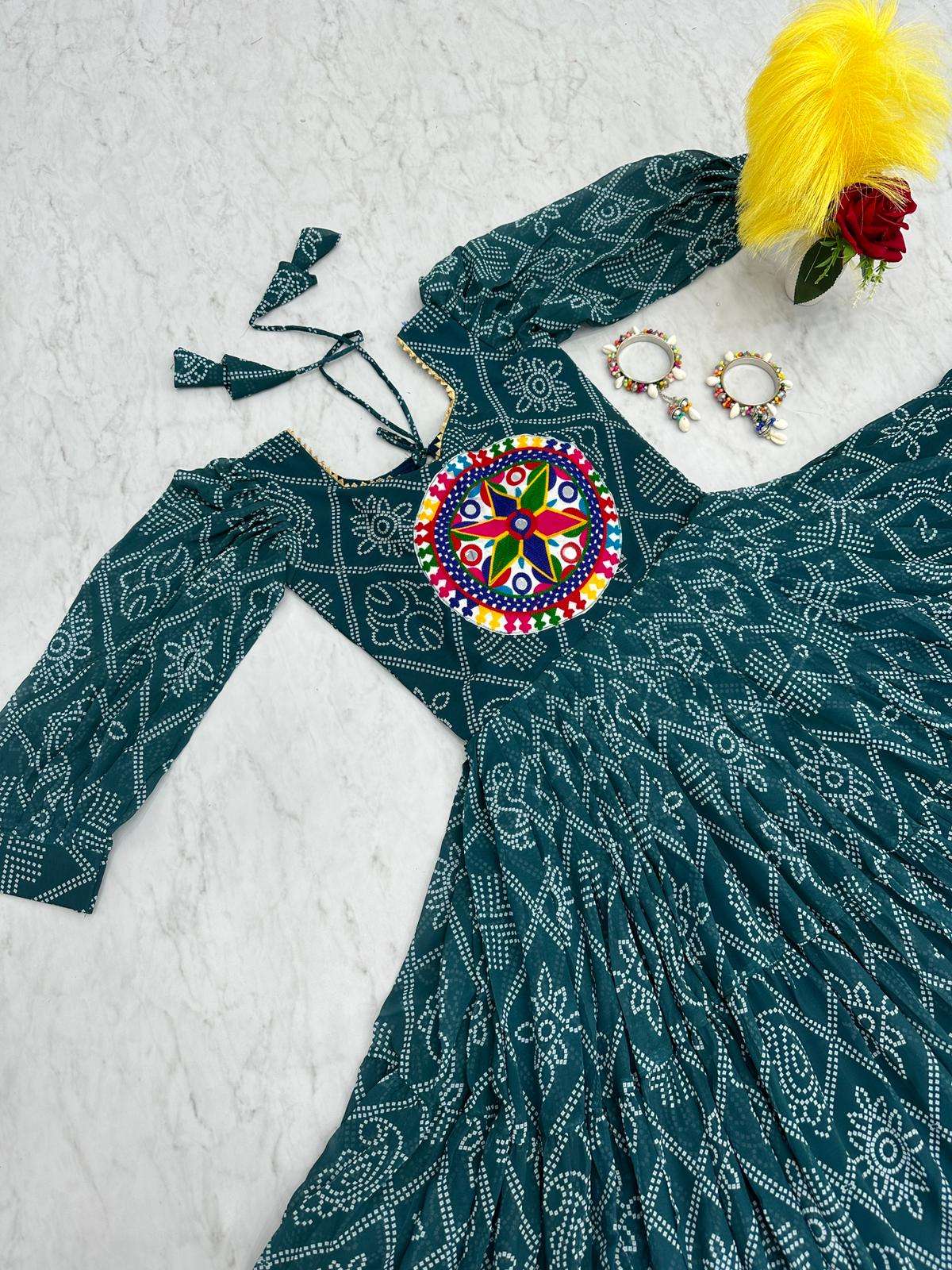 BANDHANI PRINTED WITH KACHI WORK PATCH ATTECH DESIGNER NAVRATRI SPECIAL ...