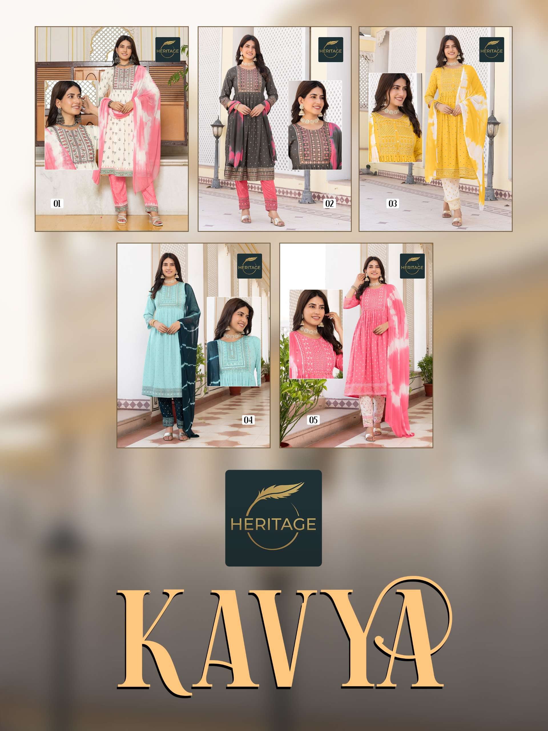 KAVYA HERITAGE RAYON WITH FANCY LOOK READYMADE SUITS SUPPLIER