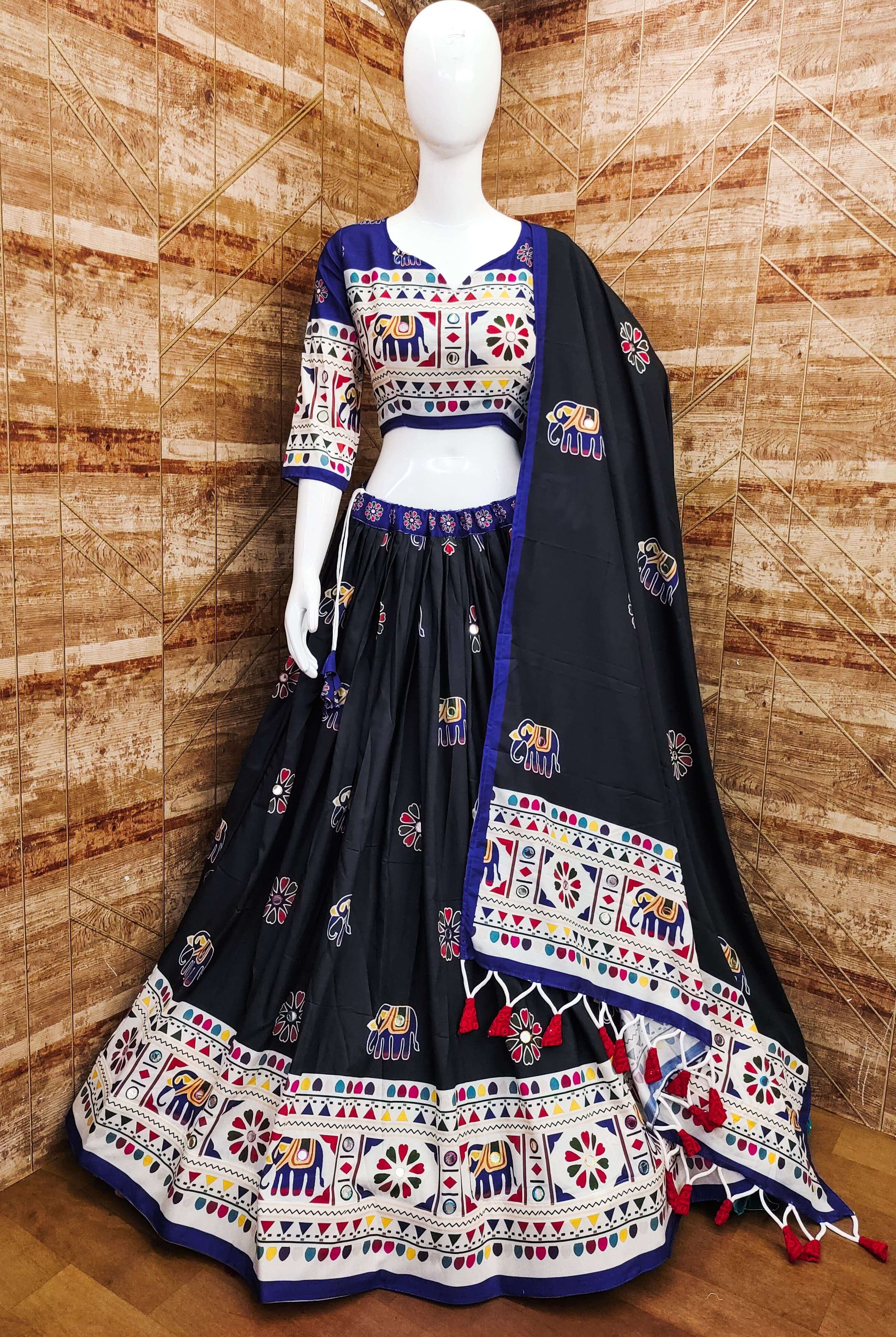 NAVRATRI SPECIAL KACHI WORK BLACK COLOUR STICH LEHENGA CHOLI SUPPLIER
