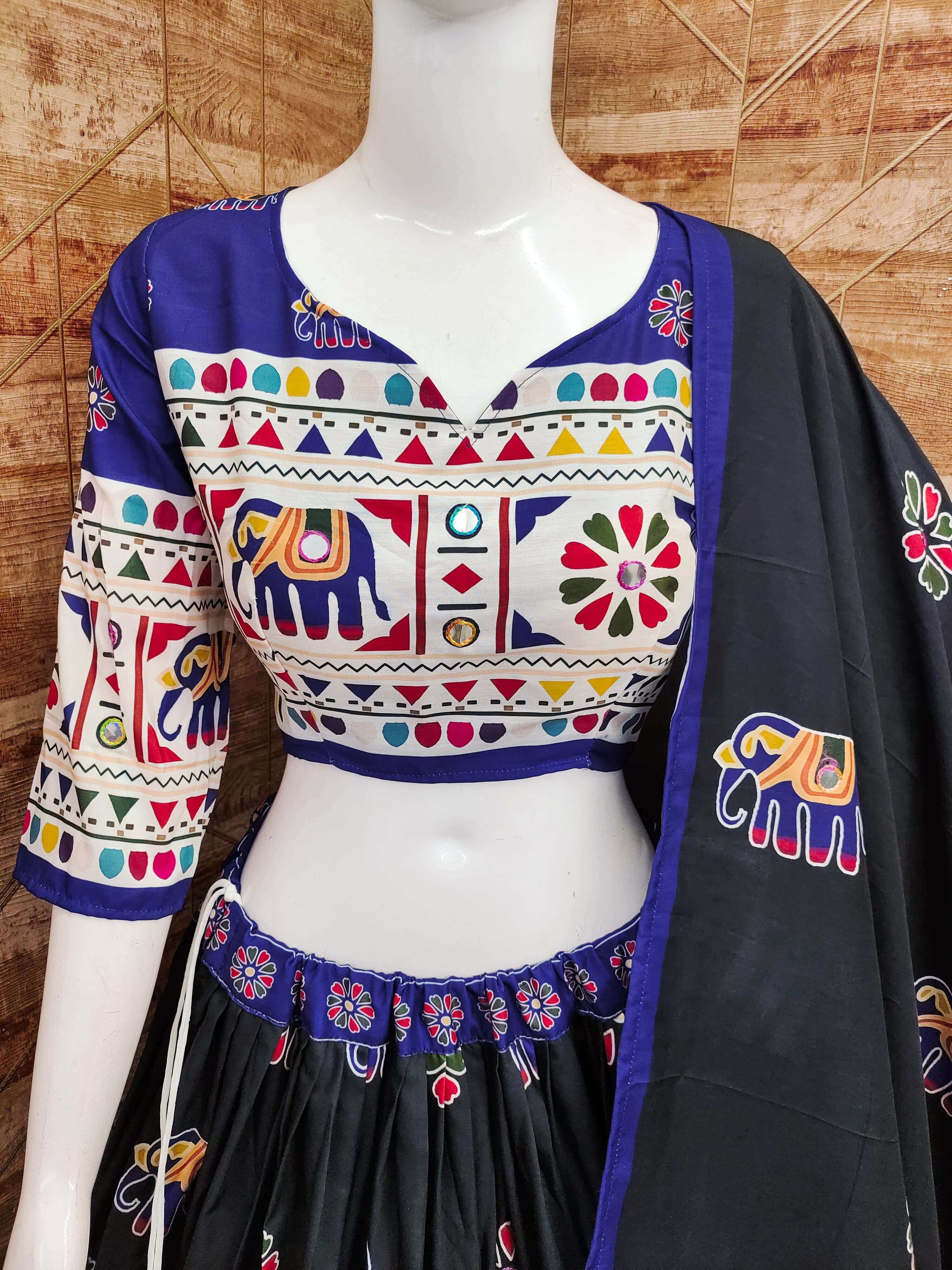 NAVRATRI SPECIAL KACHI WORK BLACK COLOUR STICH LEHENGA CHOLI SUPPLIER