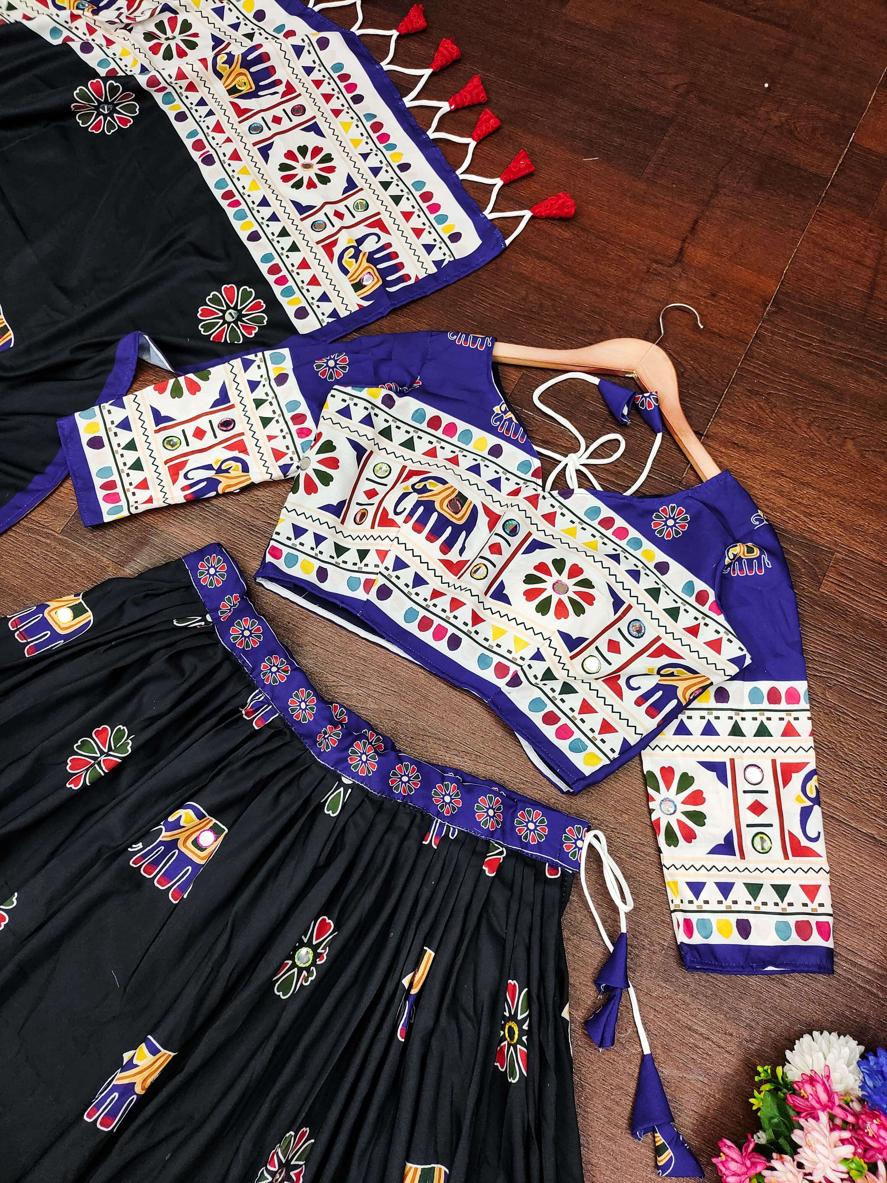 NAVRATRI SPECIAL KACHI WORK BLACK COLOUR STICH LEHENGA CHOLI SUPPLIER