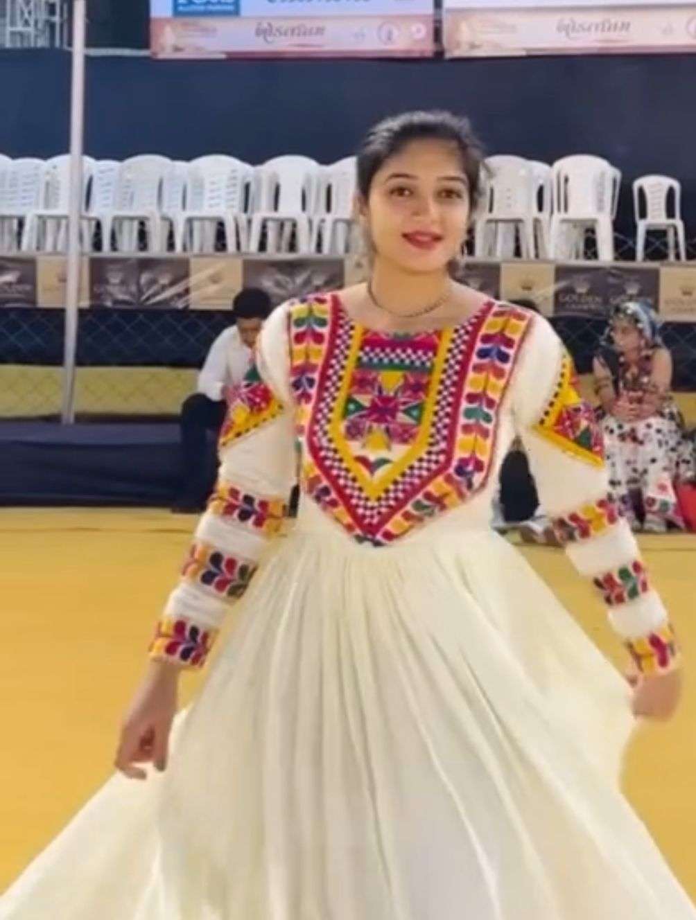 NAVRATRI SPECIAL KACHI WORK WHITE SHADES DESIGNER LONG GOWN WHOLESALER RATE