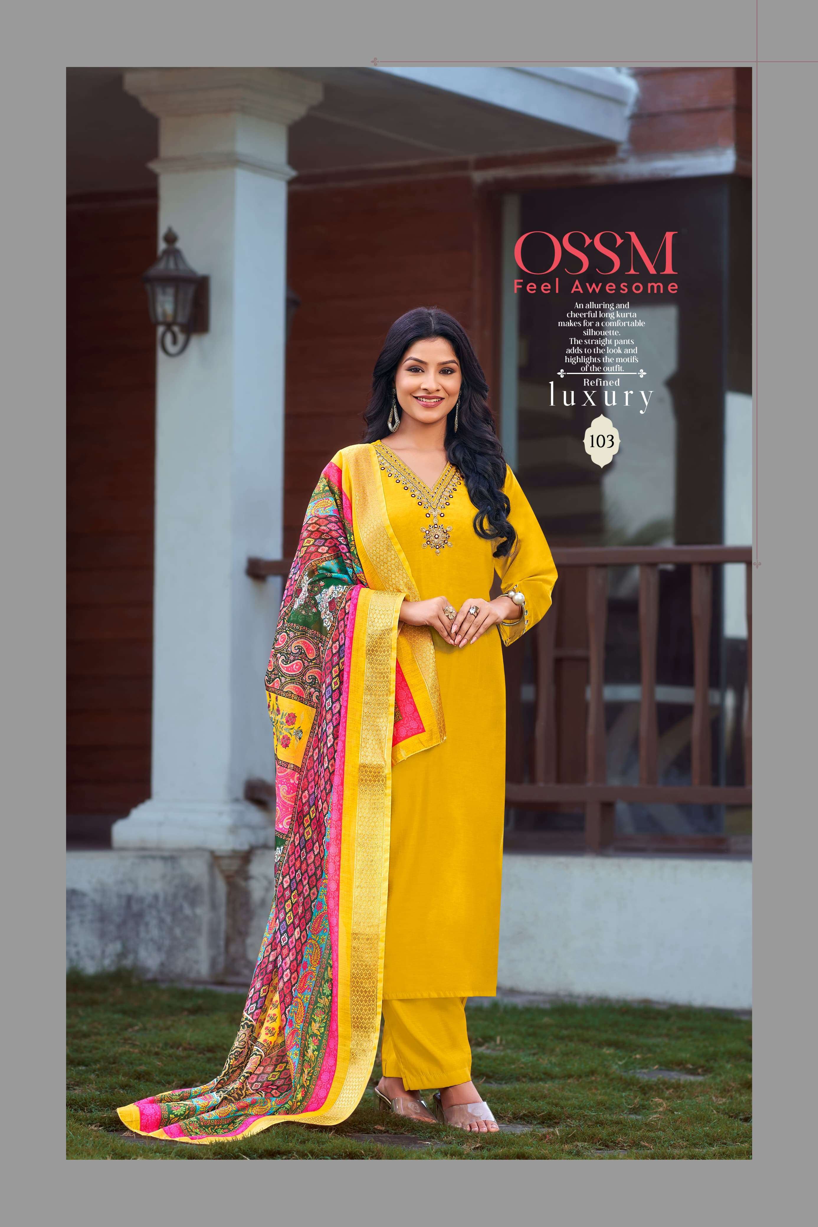 OSSM NOORIE VOL 3 VISCOSE ROMAN SILK DESIGNER READYMADE SUITS SUPPLIER