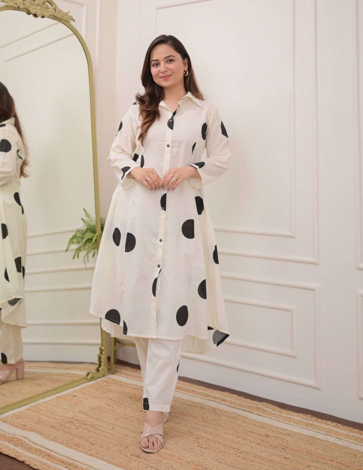 REGULAR WEAR COTTON WITH COLOUR DOTS FANCY CORD SET STYLE KURTI ...