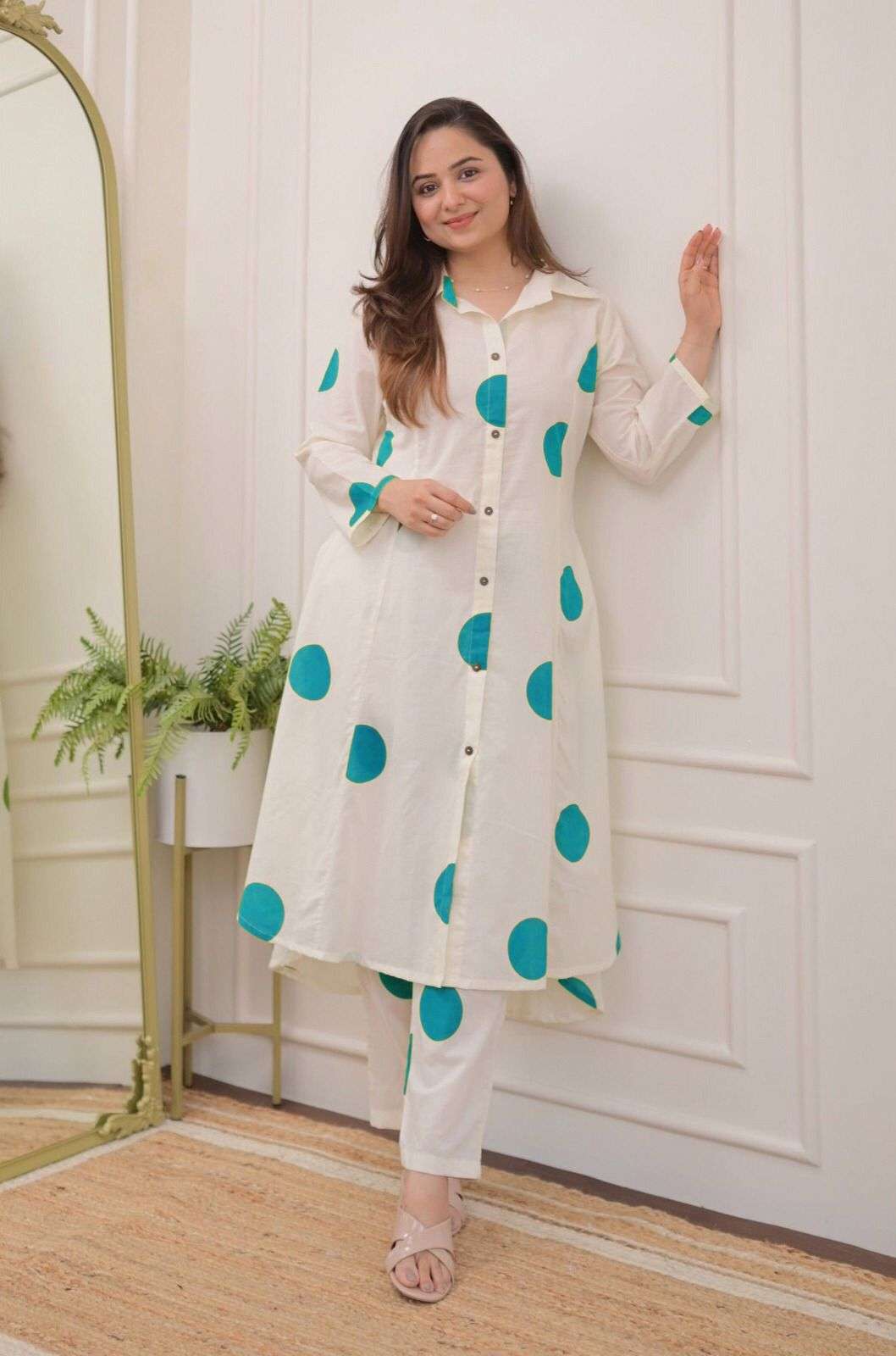 REGULAR WEAR COTTON WITH COLOUR DOTS FANCY CORD SET STYLE KURTI ...