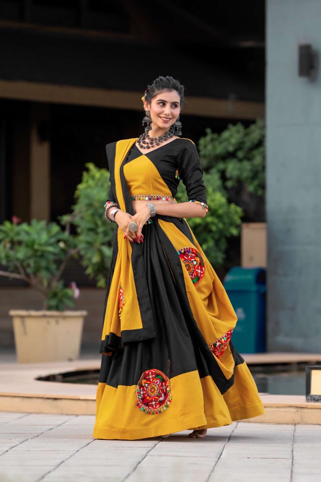 TRADITIONAL KACHI WORK PATCH BLACK COLOUR NAVRATRI SPECIAL LEHENGA CHOLI