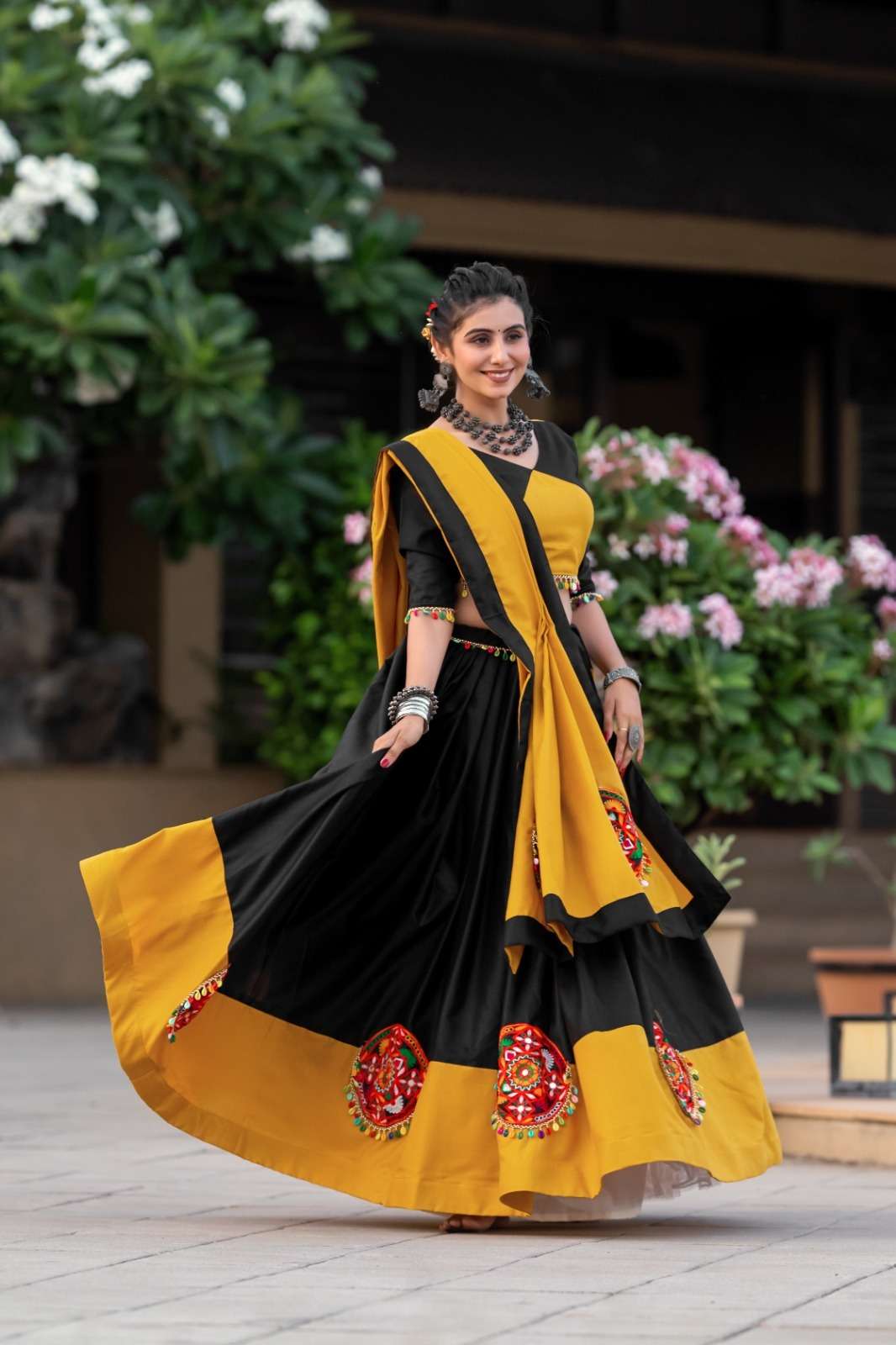 TRADITIONAL KACHI WORK PATCH BLACK COLOUR NAVRATRI SPECIAL LEHENGA CHOLI
