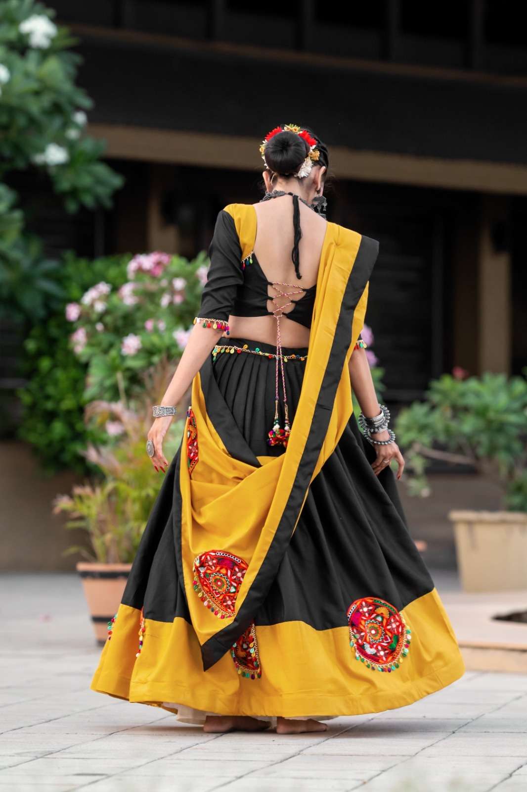TRADITIONAL KACHI WORK PATCH BLACK COLOUR NAVRATRI SPECIAL LEHENGA CHOLI