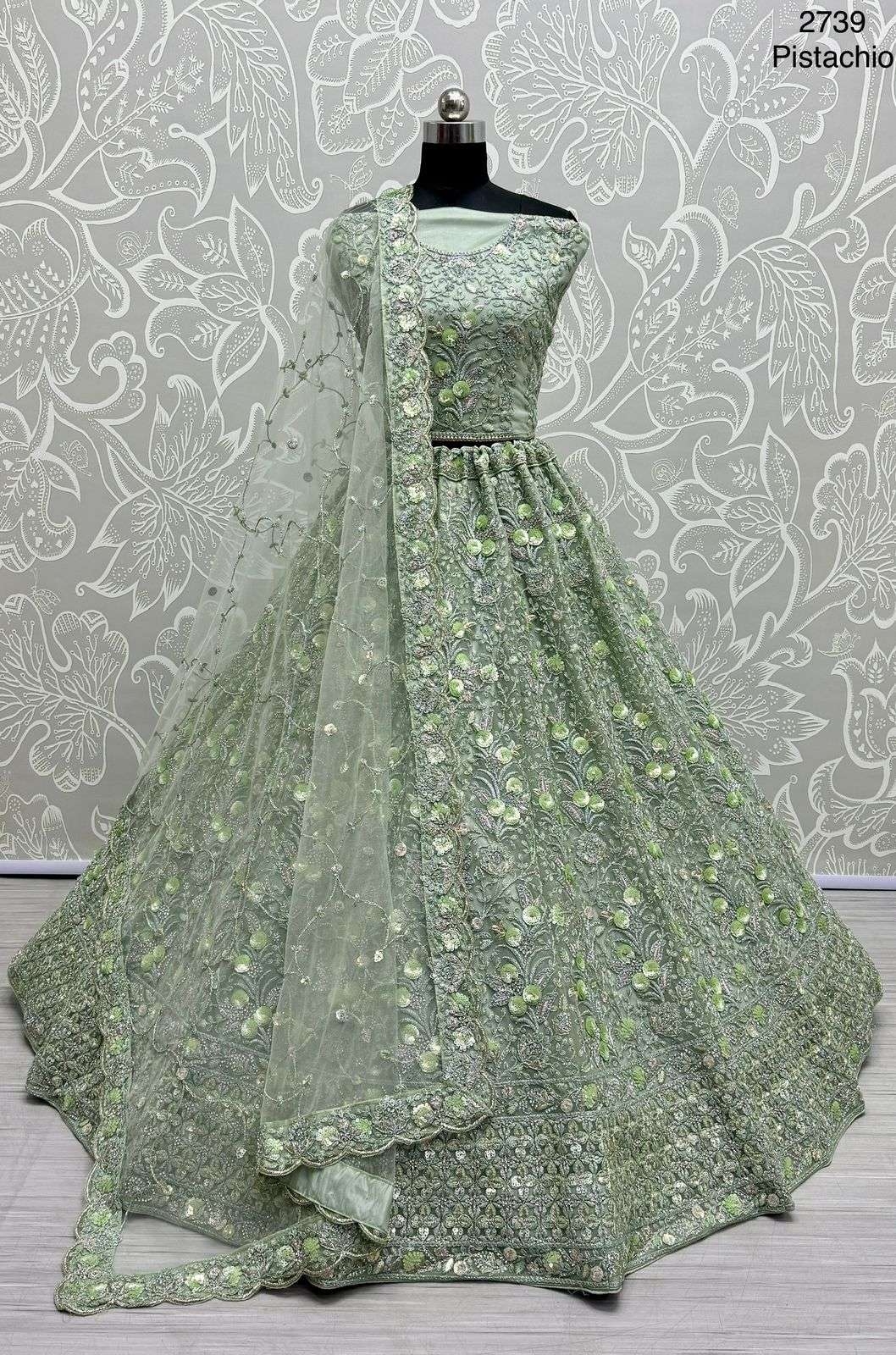 WEDDING SPECIAL PISTA COLOUR NET WITH FULLY SEQUENCE WORK HEAVY LOOK ...