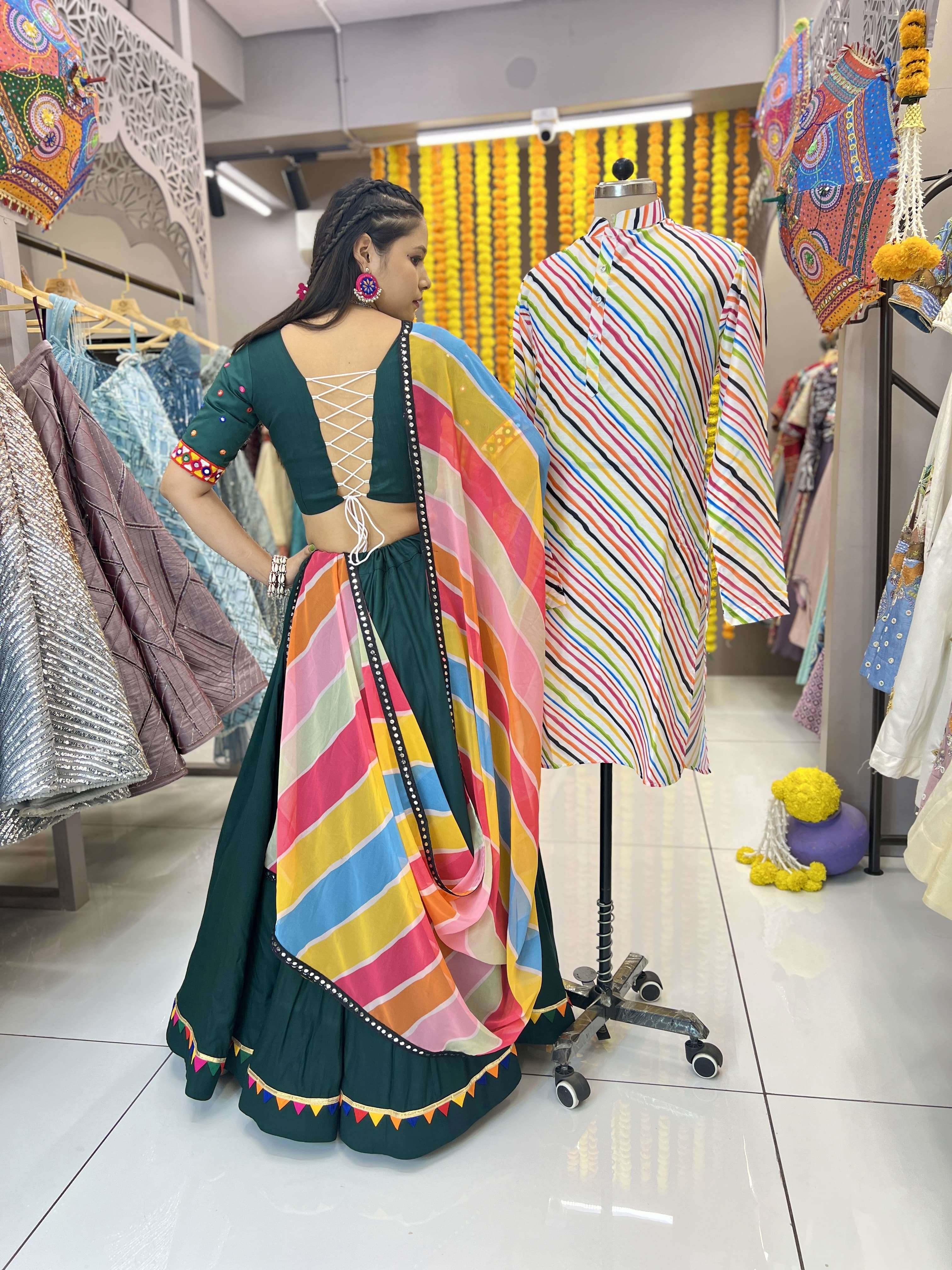 GREEN SHADES NAVRATRI SPECIAL GAMTHI WORK BORDER COUPLE COLLECTION