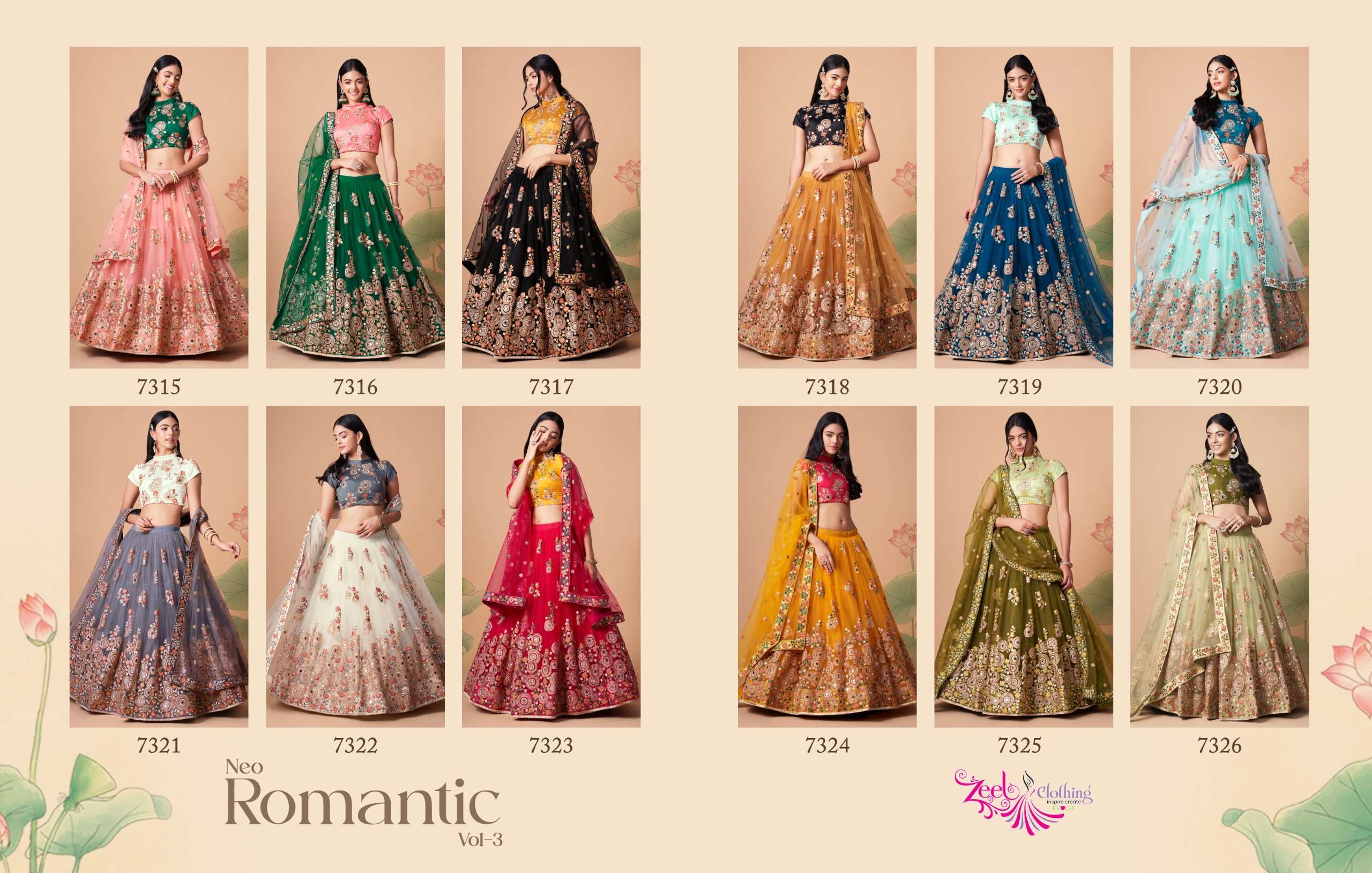 ZEEL CLOTHING NEO ROMANTIC VOL 3 SOFT NET WITH DESIGNER LEHENGA CHOLI ...