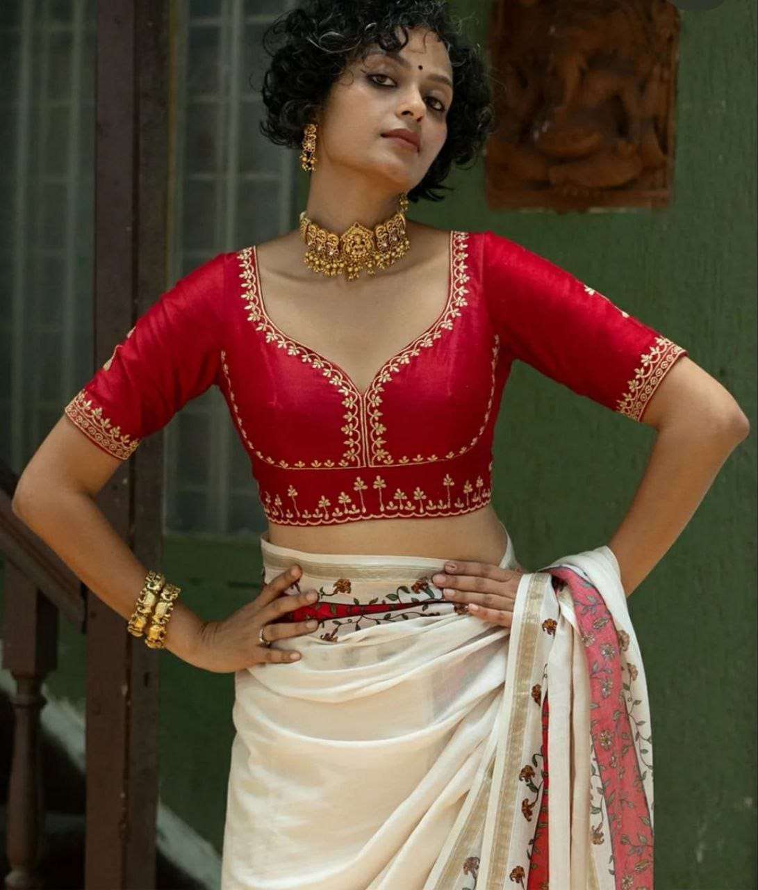 DURGA POOJA SPECIAL RED WHITE SAREE WHOLESALER IN SURAT MG 469