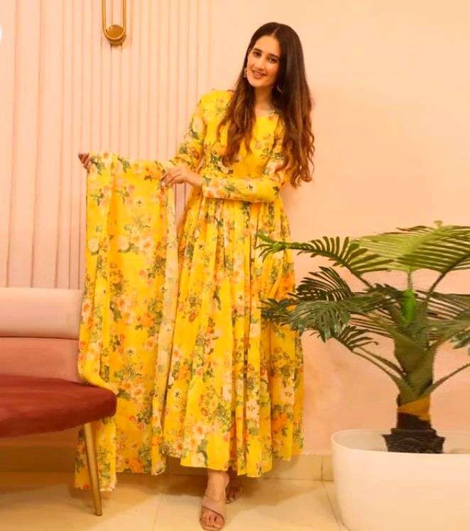 HALDI FUNCTION SPECIAL SILK WITH FLOWER PRINTED ANARKALI STYLE ...