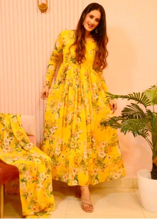 HALDI FUNCTION SPECIAL SILK WITH FLOWER PRINTED ANARKALI STYLE ...