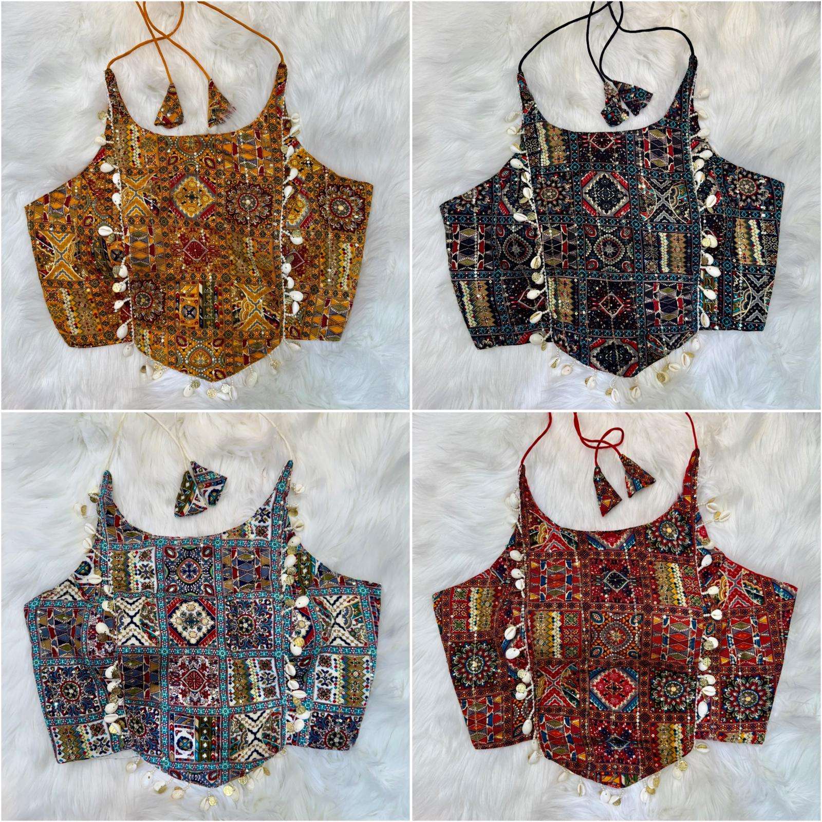 RAYON AJRAKH PRINTED NAVRATRI SPECIAL KODI WORK BLOUSE COLLECTION