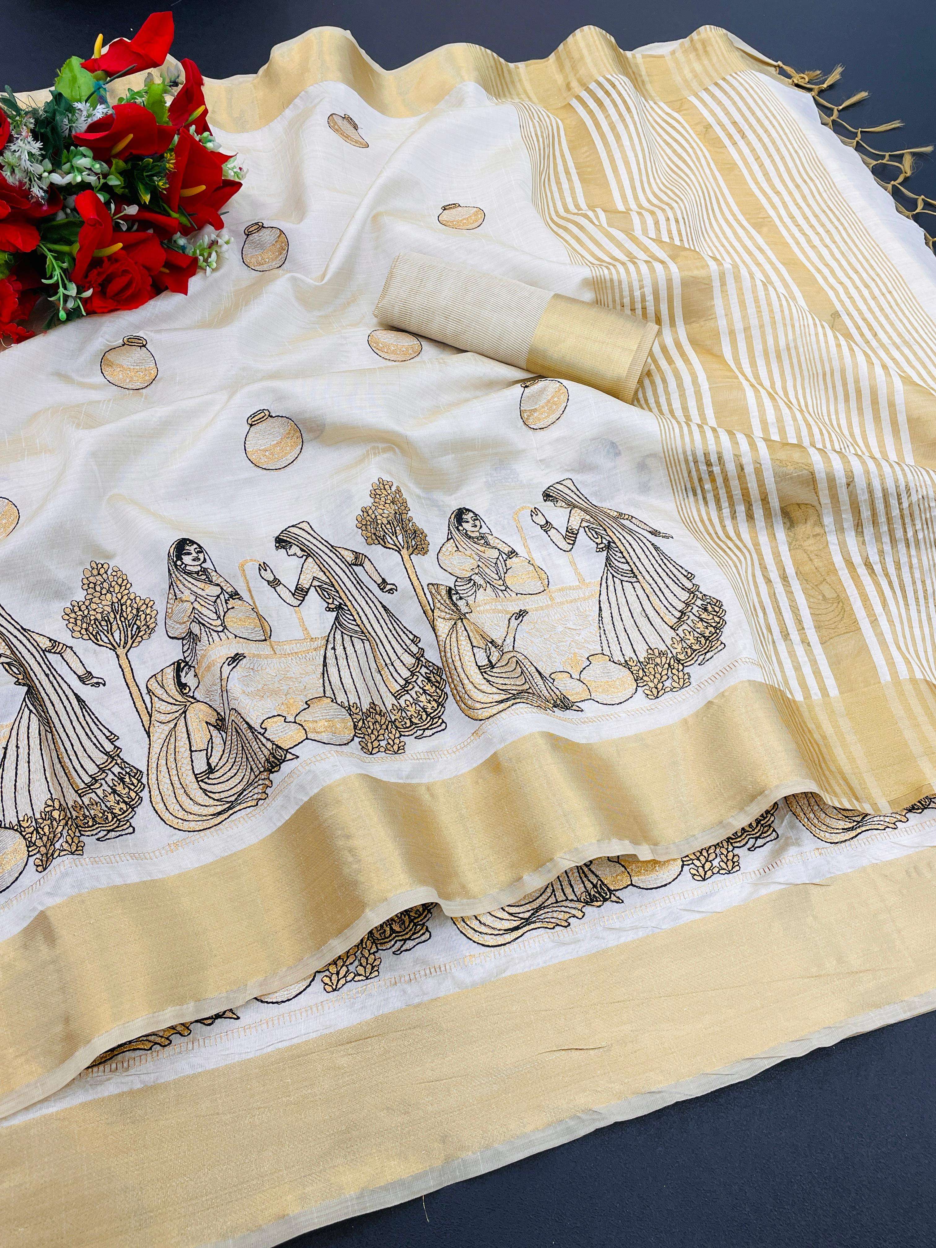 ONAM FESTIVAL TUSSER SILK WHITE SAHDES FESTIVAL SPECIAL SOUTH INDIA ...