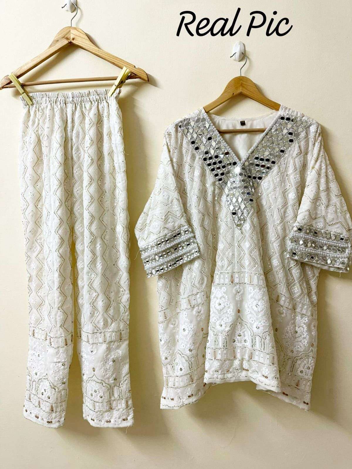 WESTERN LOOK GEORGETTE FABRICS WITH NECK MIRROR WORK DESIGN KURTI ...