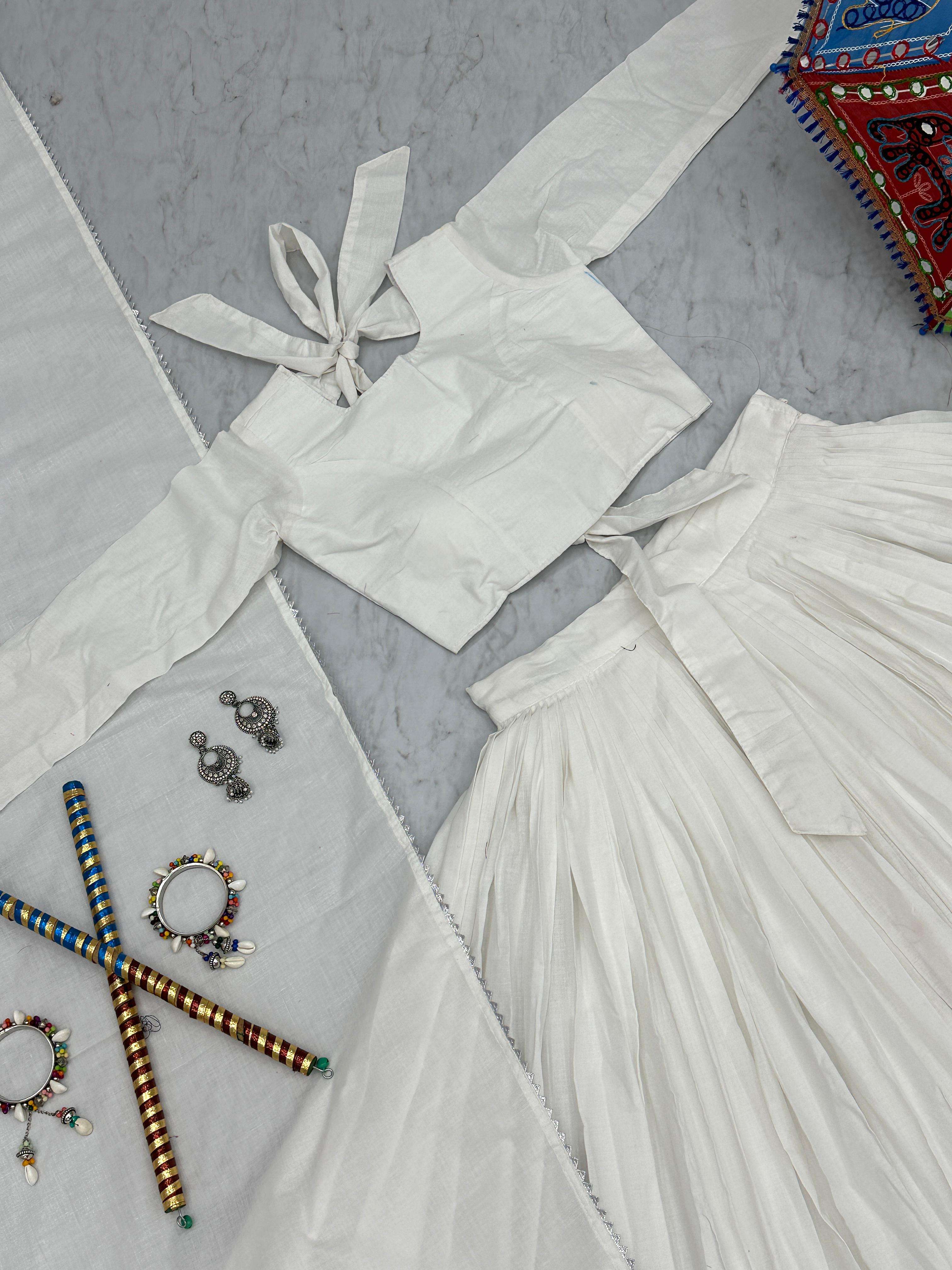 WHITE SHADES COTTON FABRICS GAMTHI WORK BORDER NAVRATRI SPECIAL ...