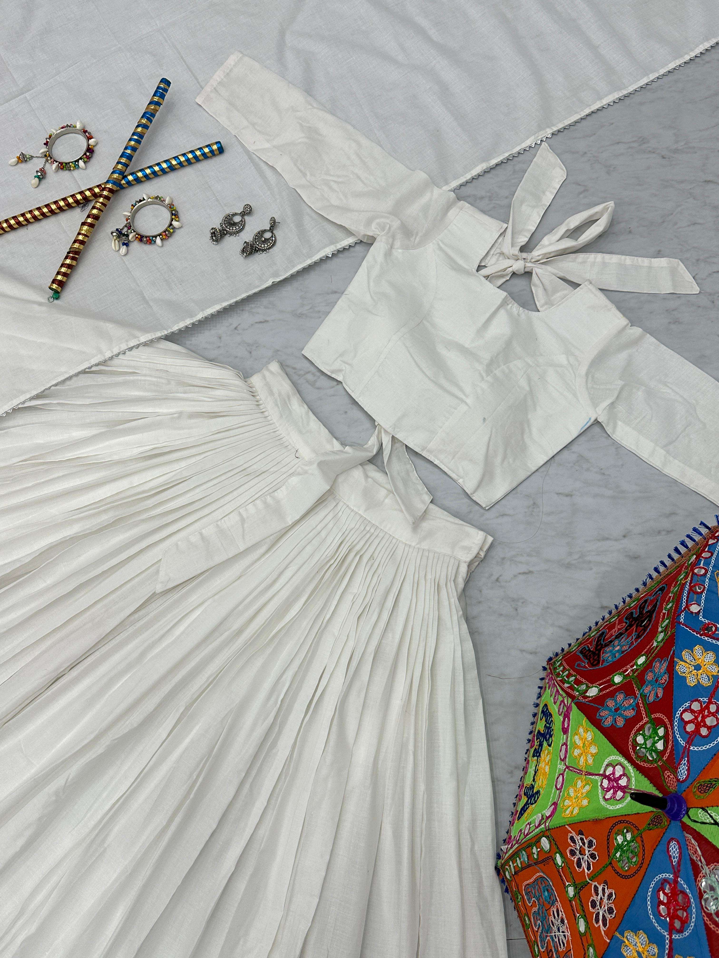 WHITE SHADES COTTON FABRICS GAMTHI WORK BORDER NAVRATRI SPECIAL ...