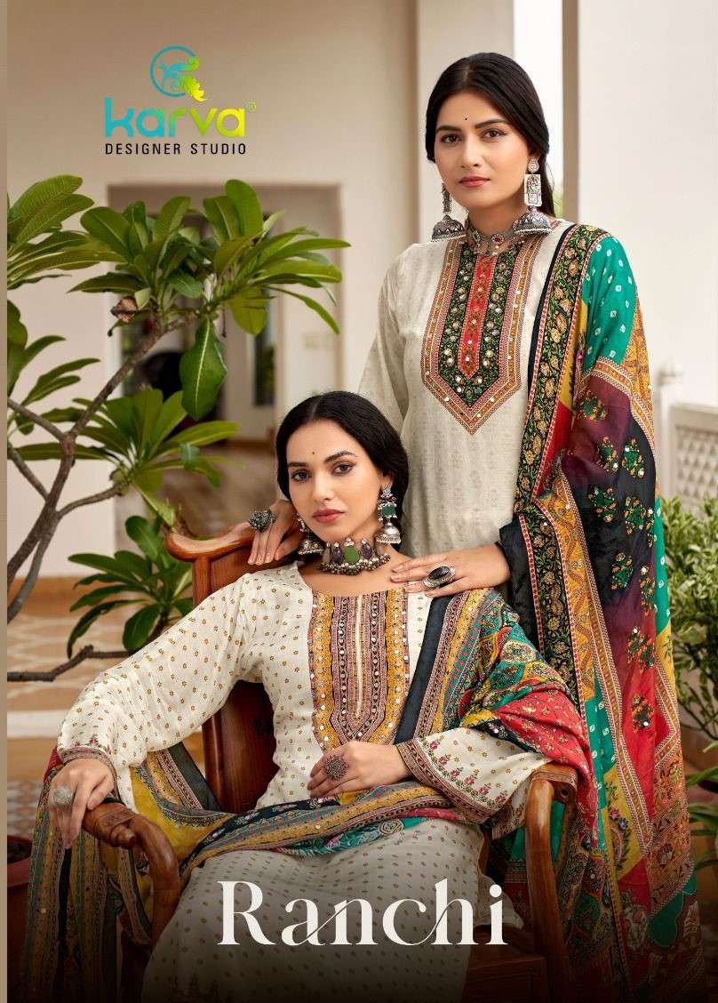 KARVA DESIGNER STUDIO RANCHI VISCOSE MUSLIN SILK FANCY SALWAR KAMEEZ ...