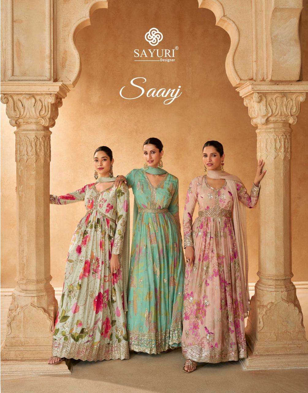 SAYURI DESIGNER SAANJ REAL CHINON SILK READYMADE DESIGNER GOWN SUPPLIER ...