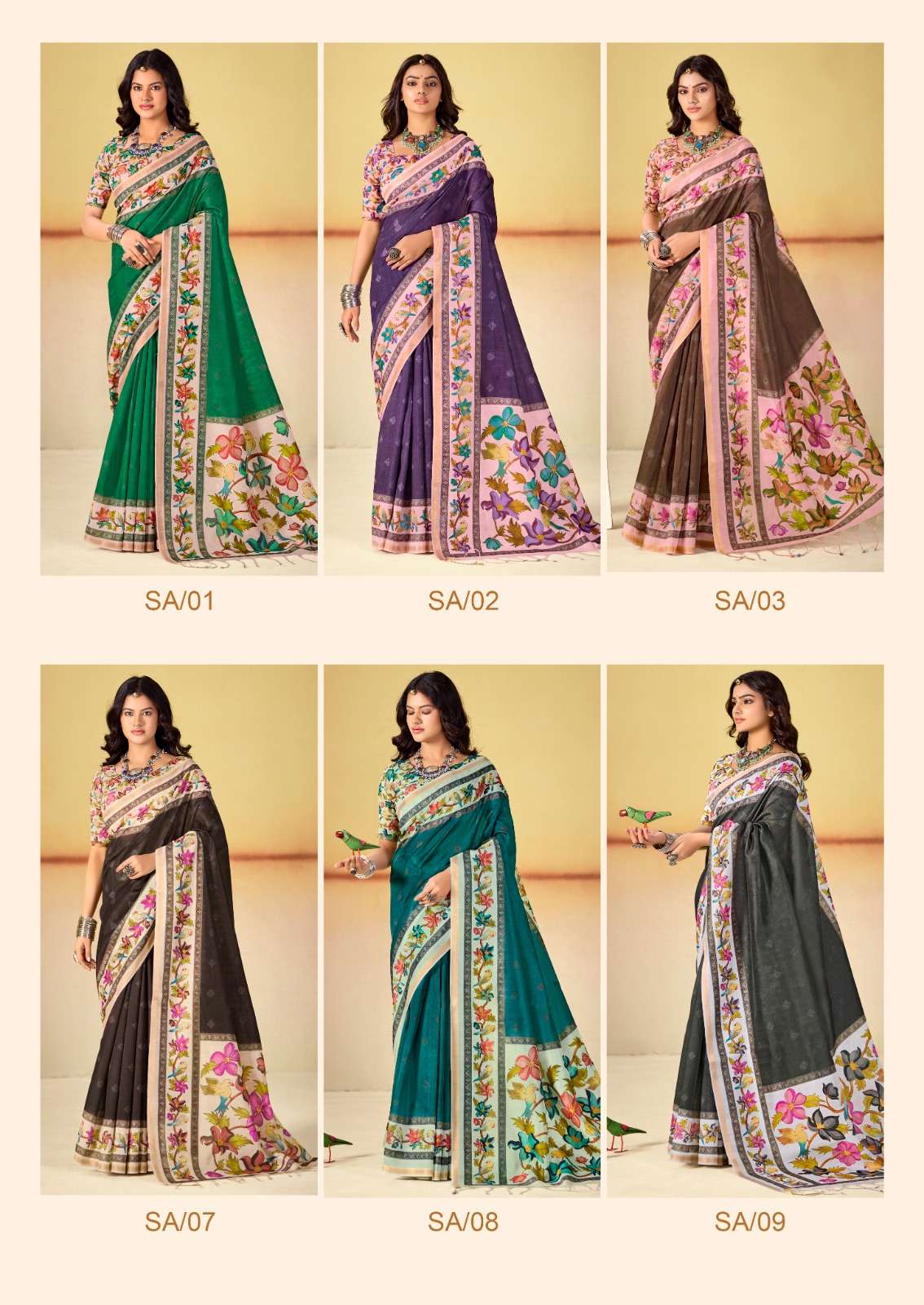 SUKHI ART BY SHREYANSH TUSSER SILK FLOWER PRINTED BORDER SAREE DEALER ...