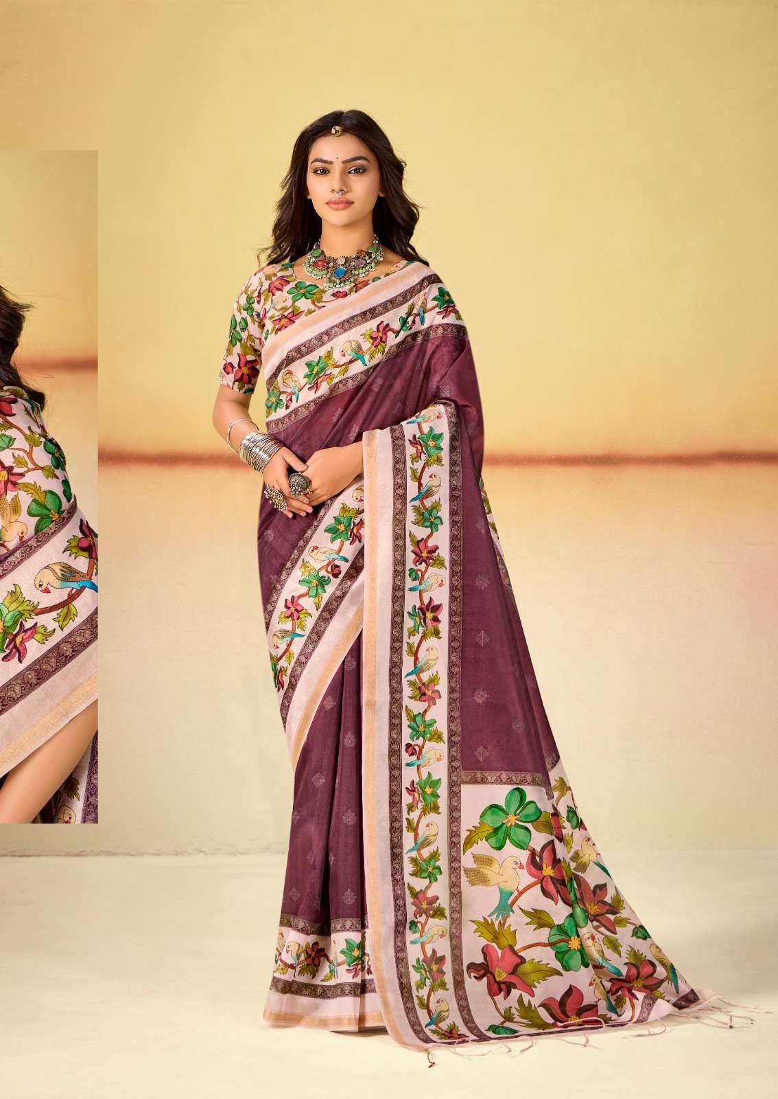 SUKHI ART BY SHREYANSH TUSSER SILK FLOWER PRINTED BORDER SAREE DEALER ...