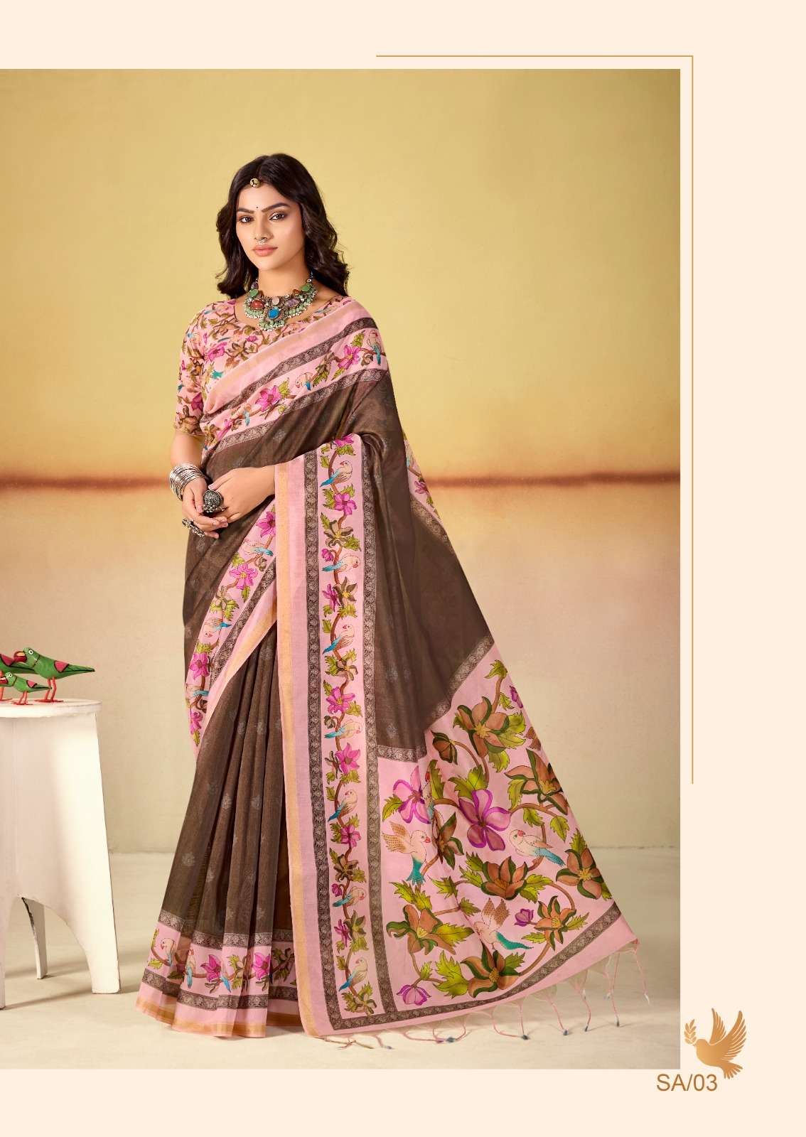 SUKHI ART BY SHREYANSH TUSSER SILK FLOWER PRINTED BORDER SAREE DEALER ...