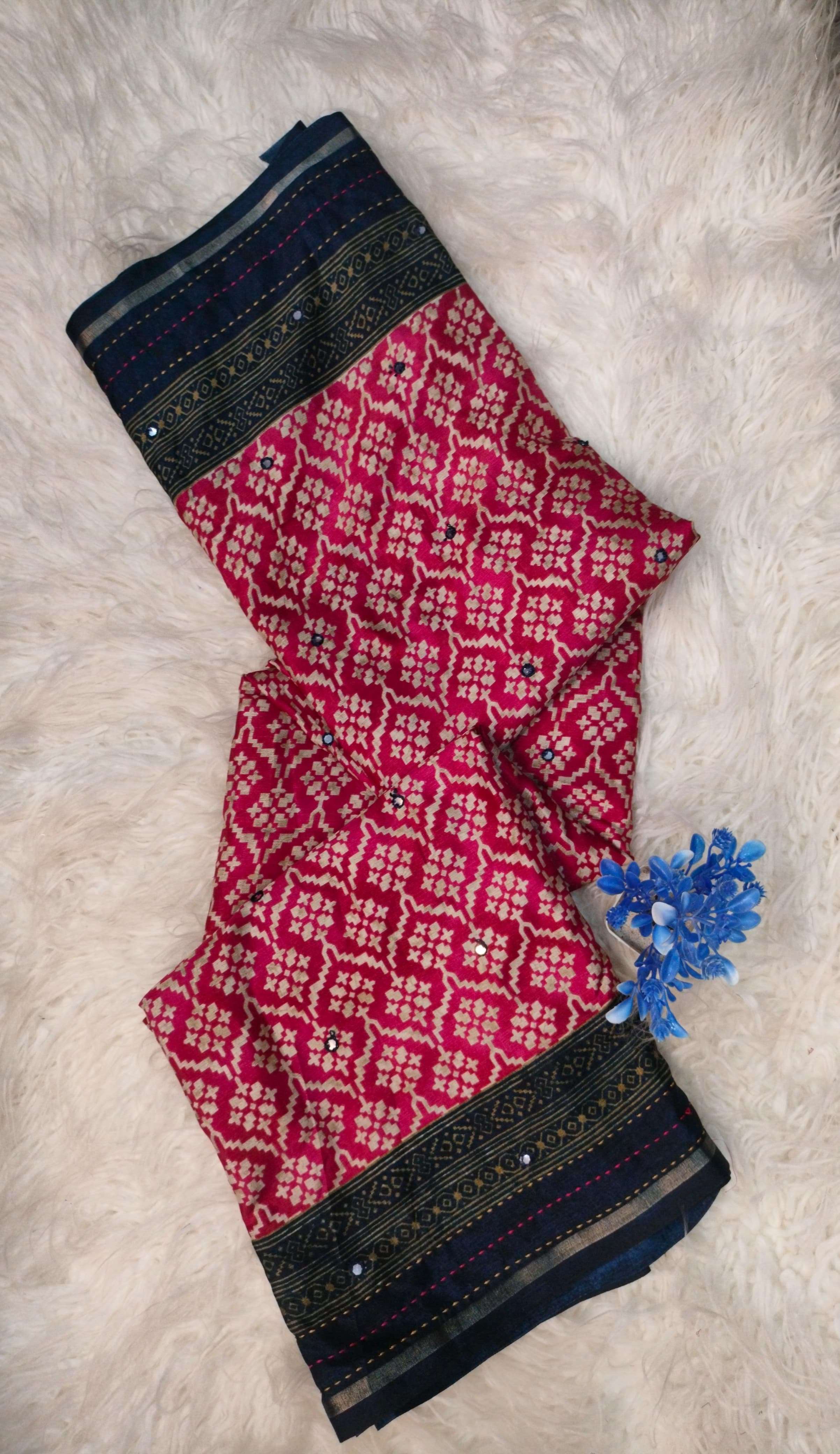 Khata Work Border With Ajrakh Printed Fancy Look Saree Dealer in Suart (5)