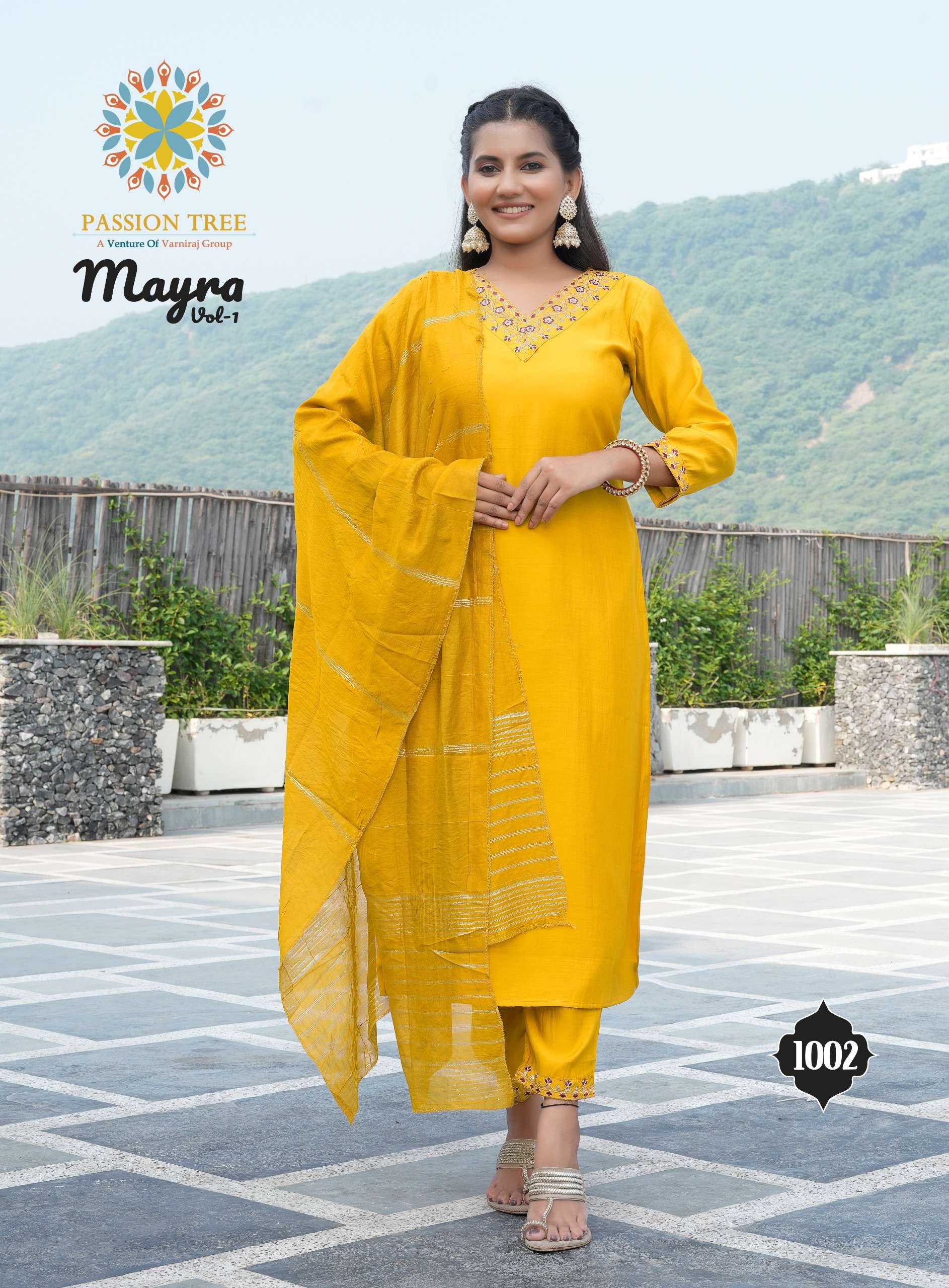 PASSION TREE MAYRA VOL 1 ROMAN SILK FANCY WORK SUIT DEALEAR IN SURAT