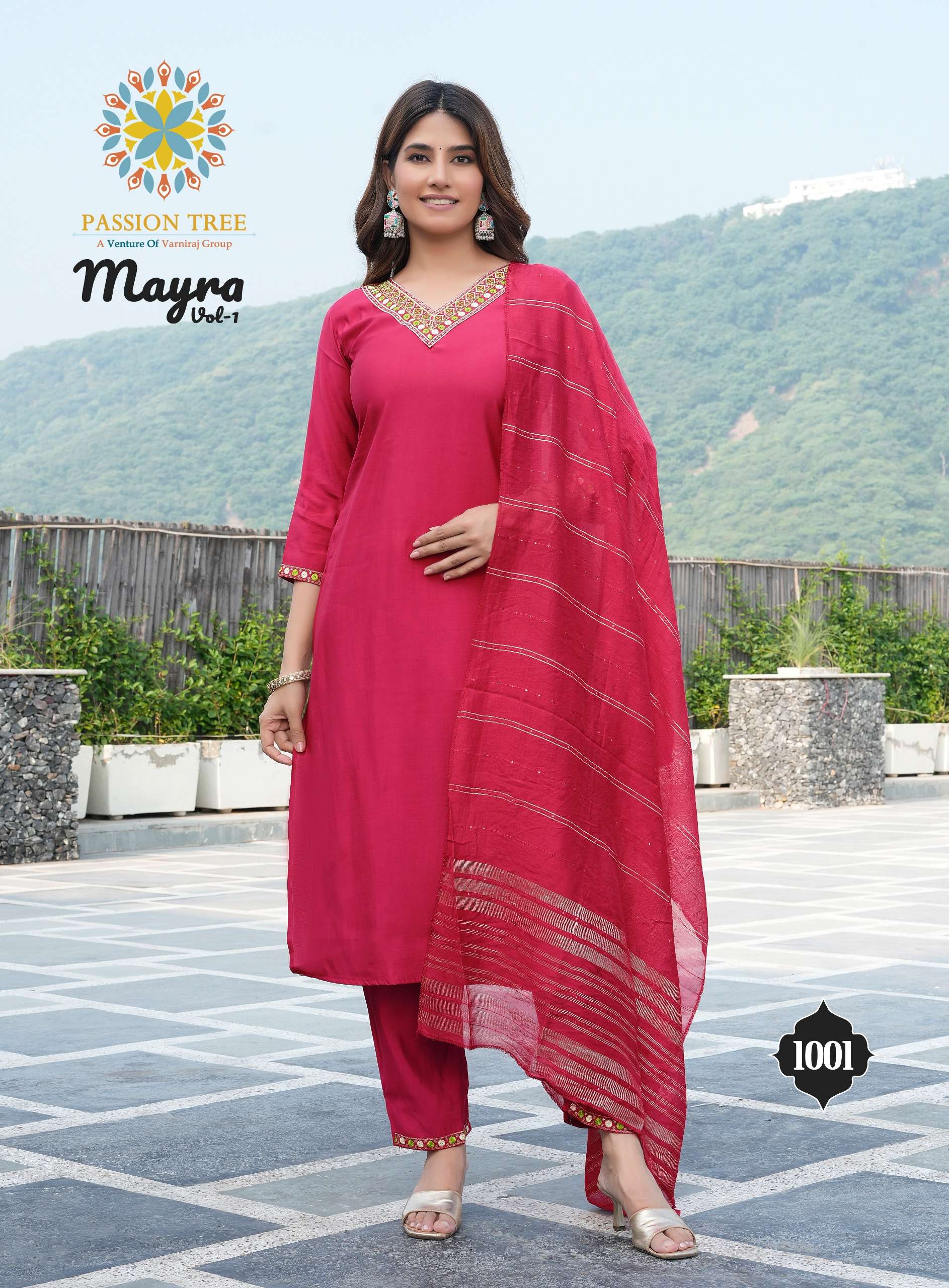 PASSION TREE MAYRA VOL 1 ROMAN SILK FANCY WORK SUIT DEALEAR IN SURAT