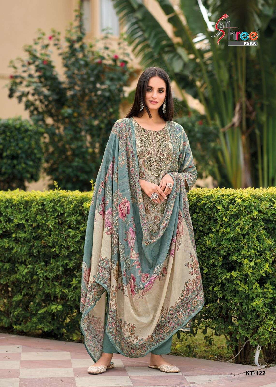 SHREE FABS KT-122 MUSLIN DIGITAL HANDWORK SUIT MATERIAL RESELLER PRICE